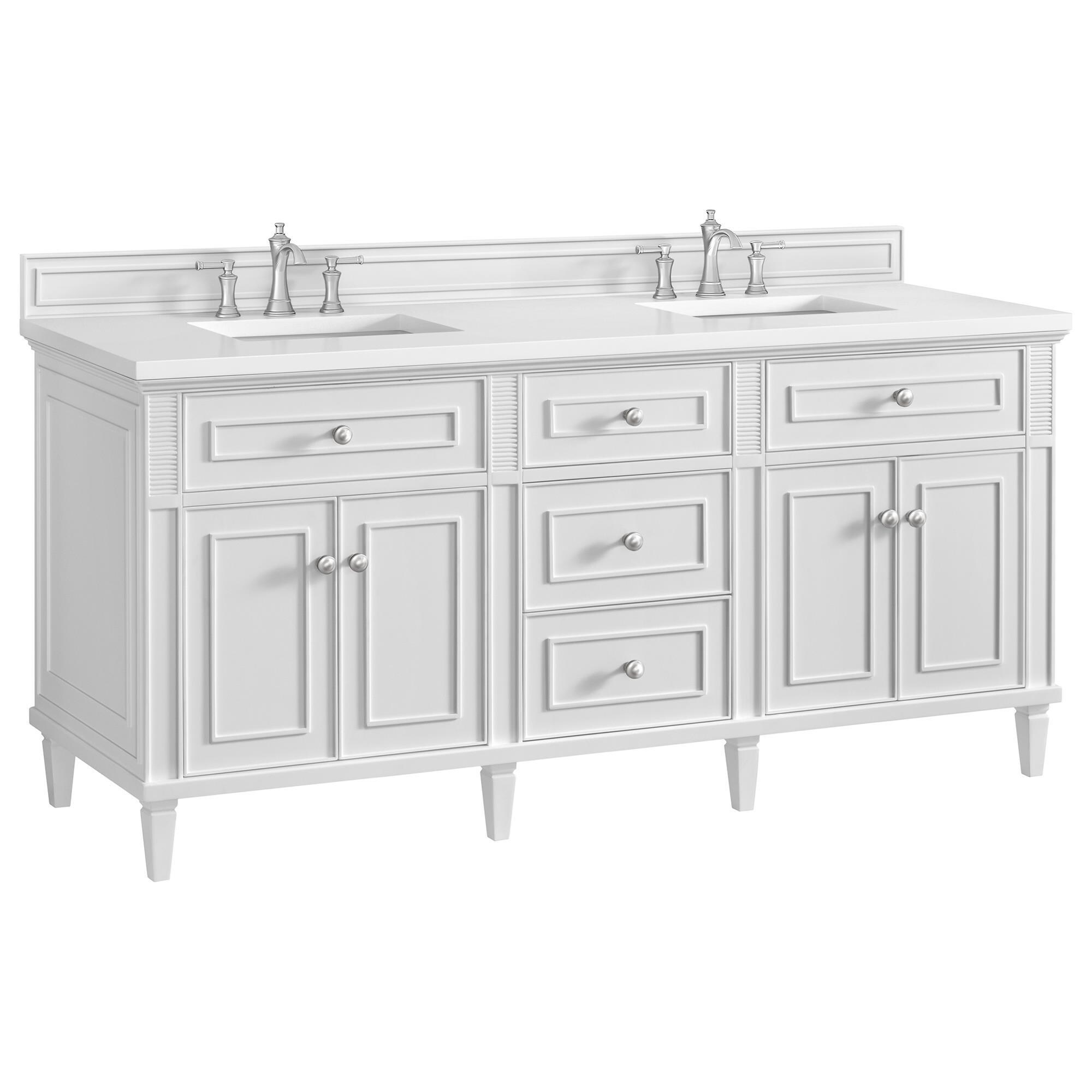 James Martin Lorelai 72" Double Vanity in Bright White with Single Hole ...