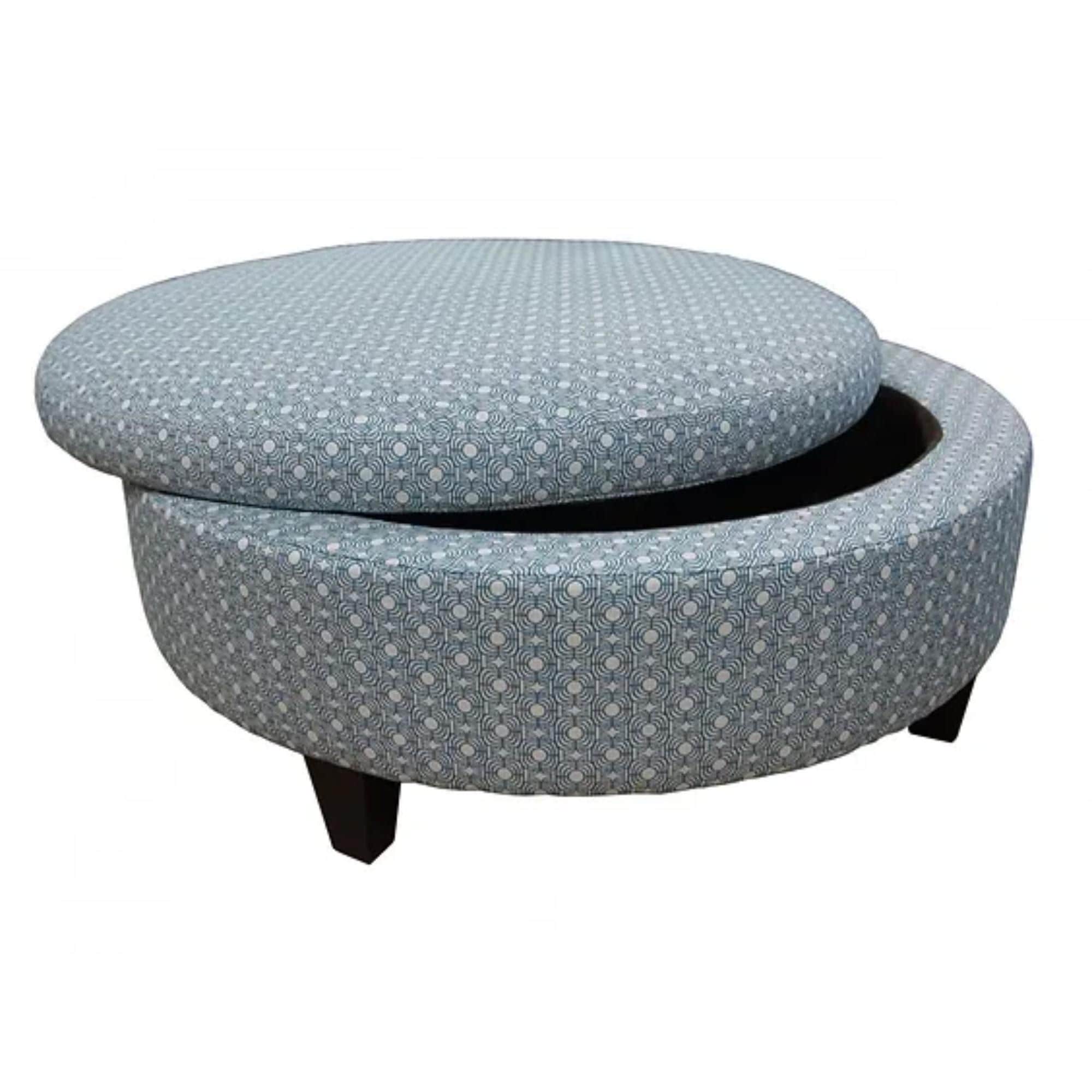 Jonathan Louis Large Round Ottoman in Hakimi Ivory