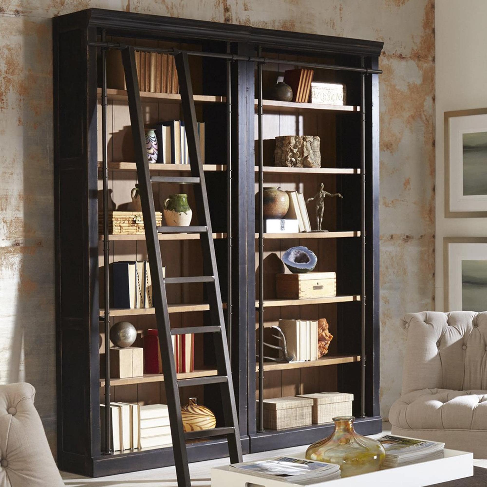 Wycliff Bay Toulouse 2-Piece Bookcase with Ladder in Aged Ebony