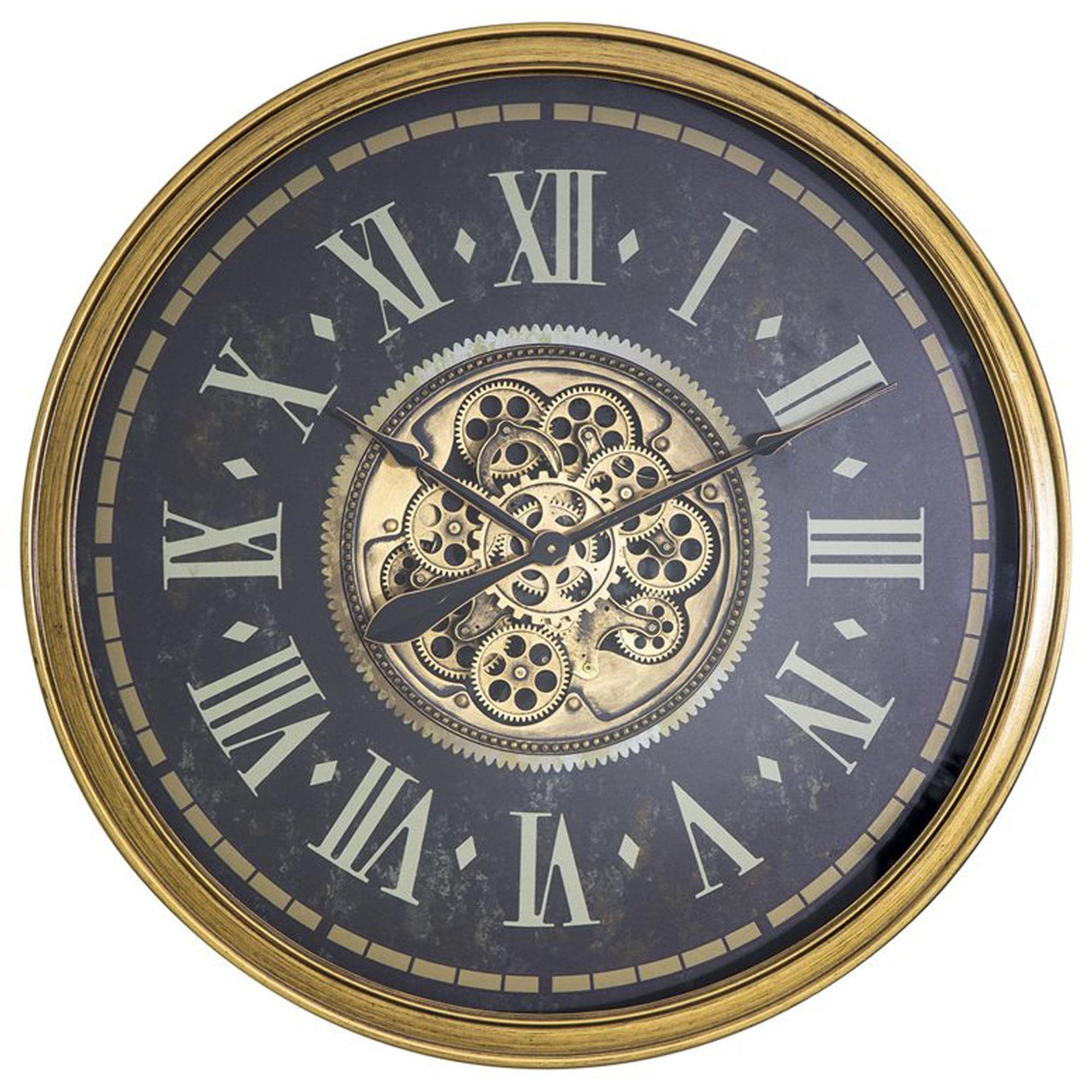 Yosemite Home Decor Aged Roman Gear Wall Clock in Gold and Black