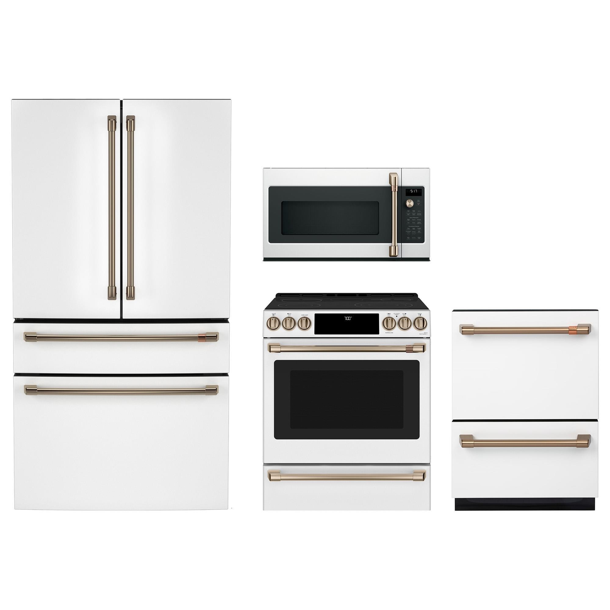 Cafe 4pc Kitchen Package with Refrigerator, Range, Microwave, and ...