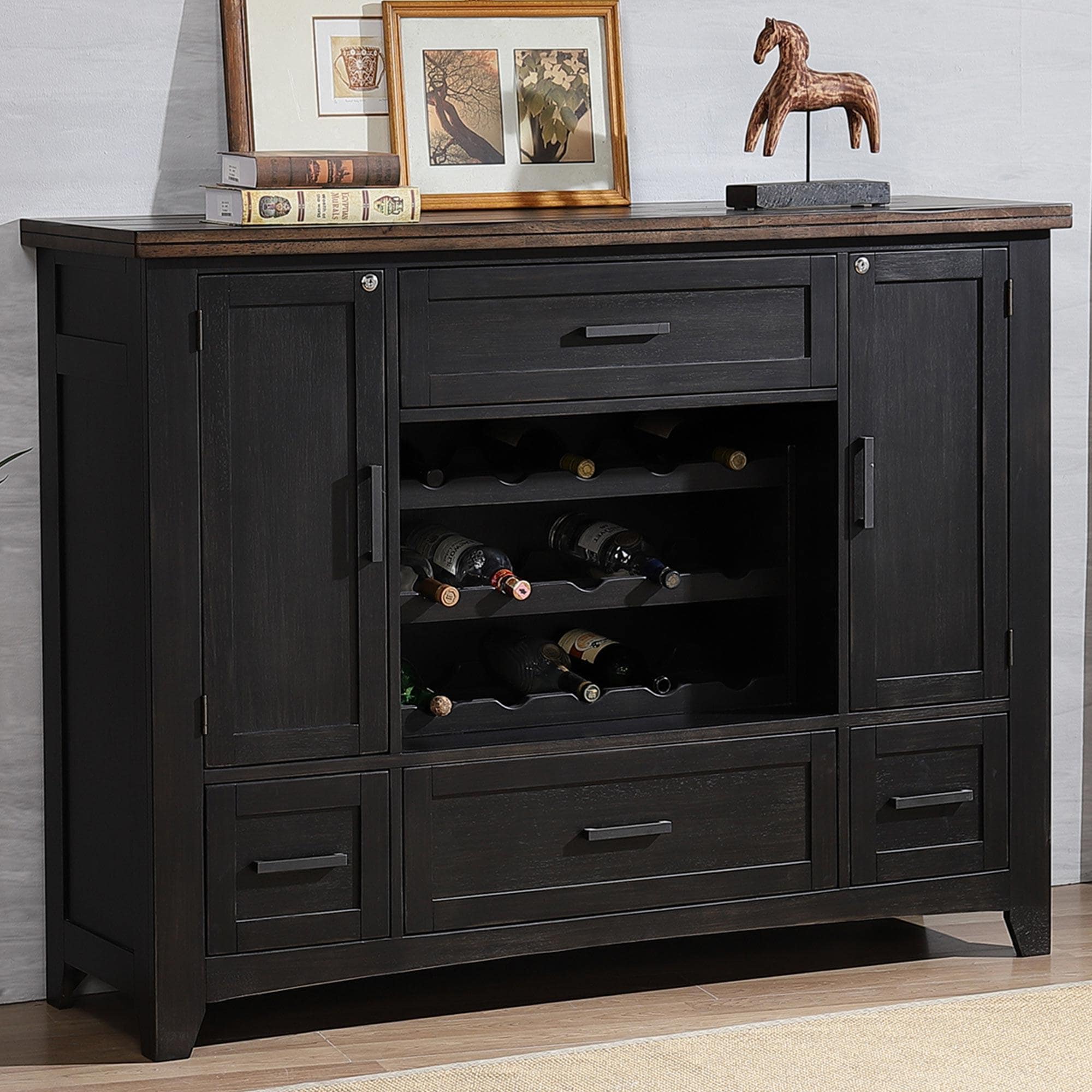 Radius Ashford 60" Spirit Cabinet in Black and Rustic Walnut