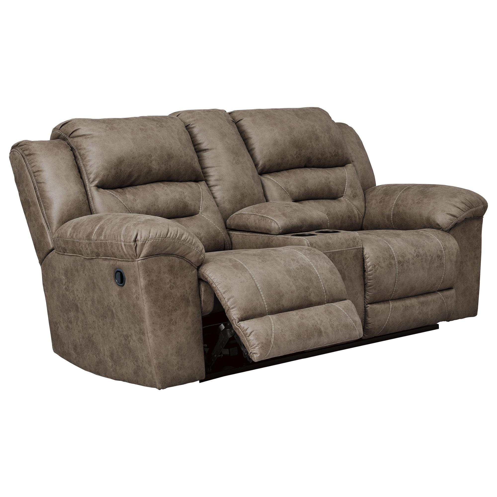 Ashley Stoneland Manual Double Reclining Loveseat with Console in Fossil