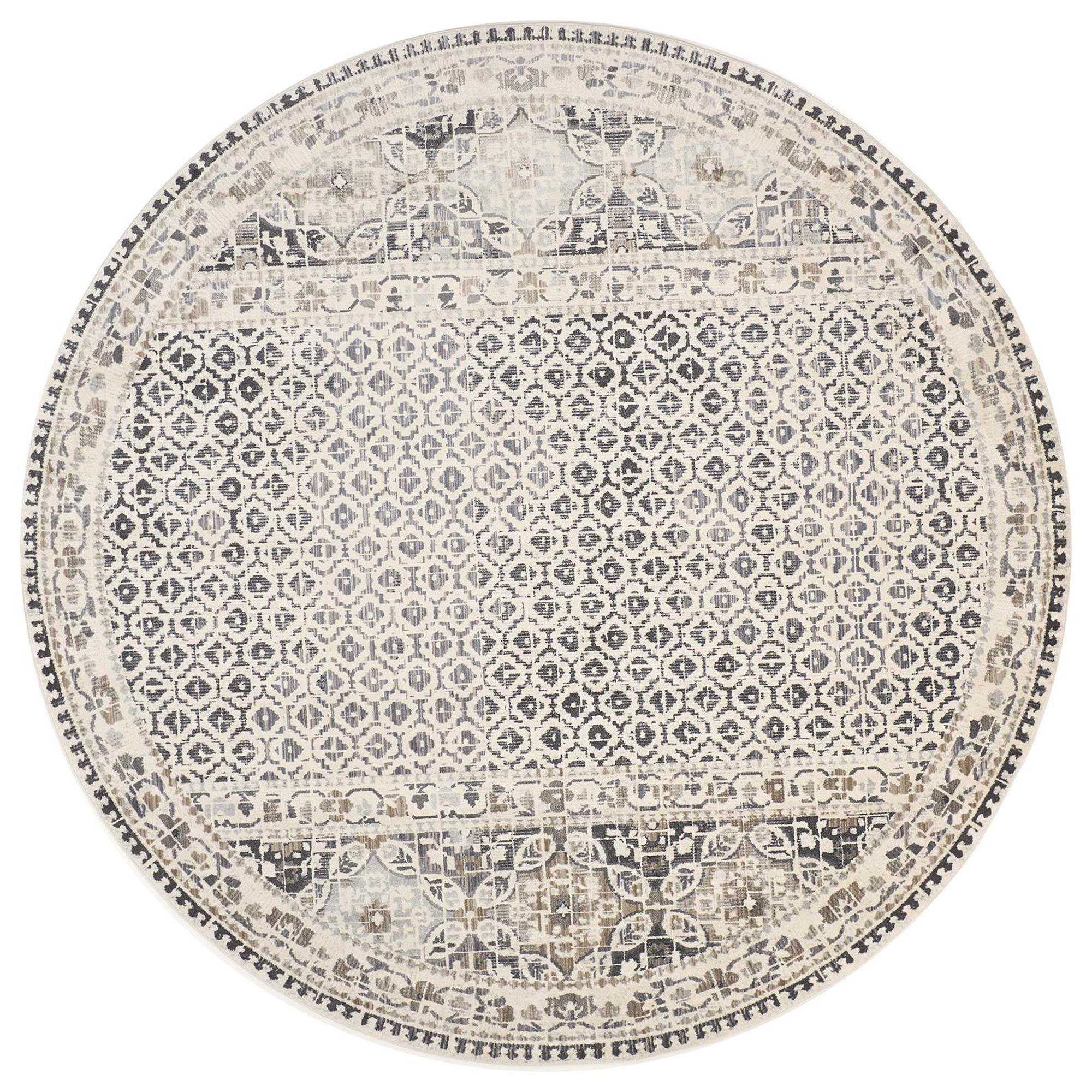 Feizy Rugs Kano 8'9" Round Gray and Ivory Area Rug | NFM