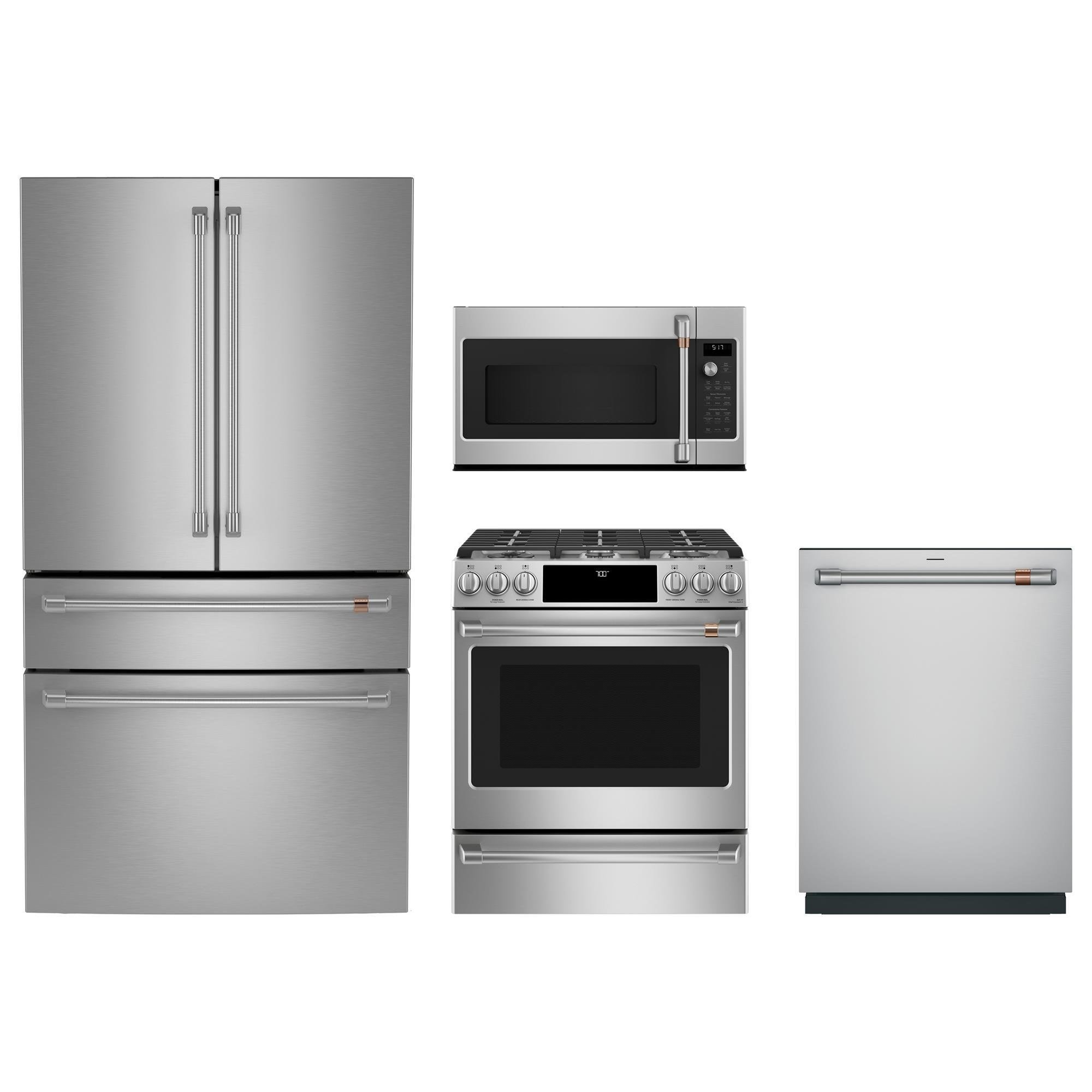 Cafe 4pc Kitchen Package with Refrigerator, Range, Microwave, and ...