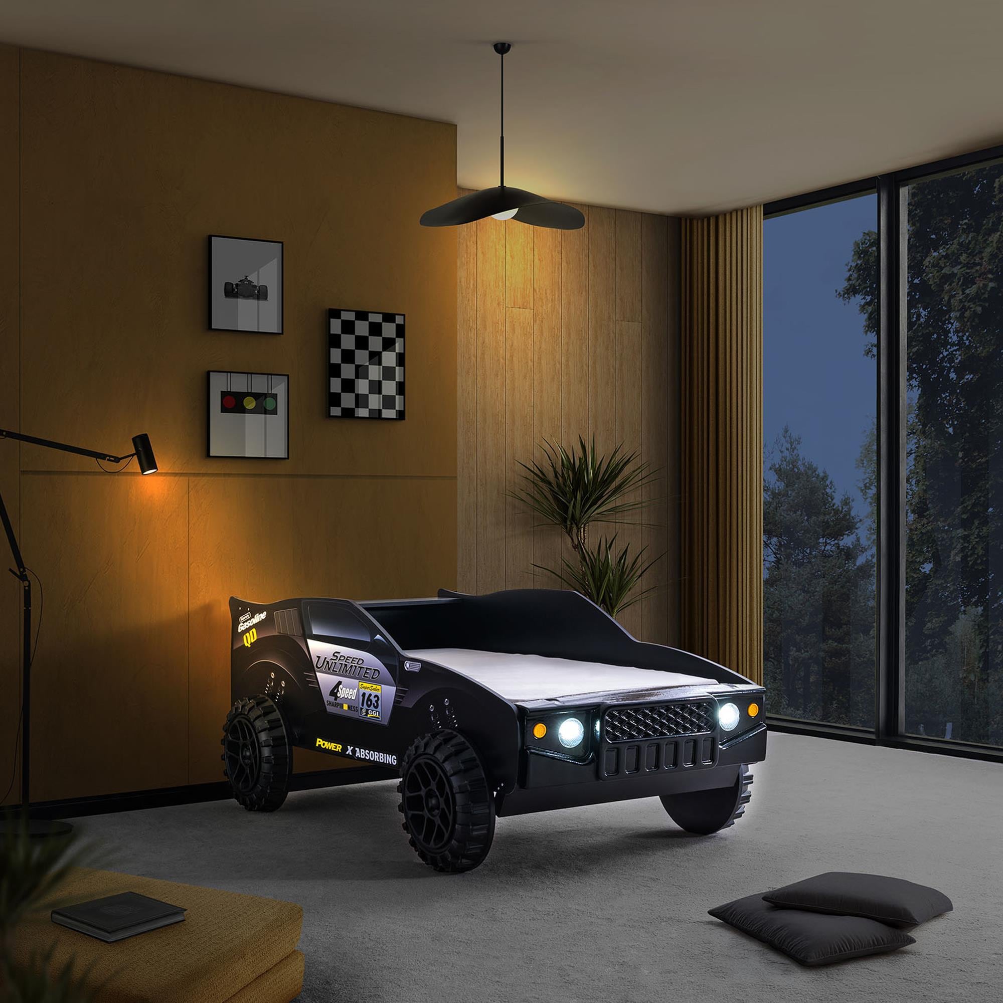 Furniture of America Speed Jump Twin Bed with LED Headlights