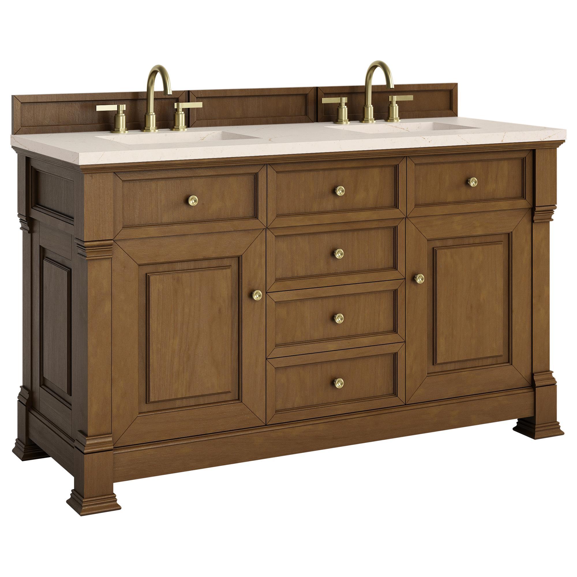 James Martin Vanities Brookfield 60" Double Bathroom Vanity in Honey Oak with 3 cm Eternal ...
