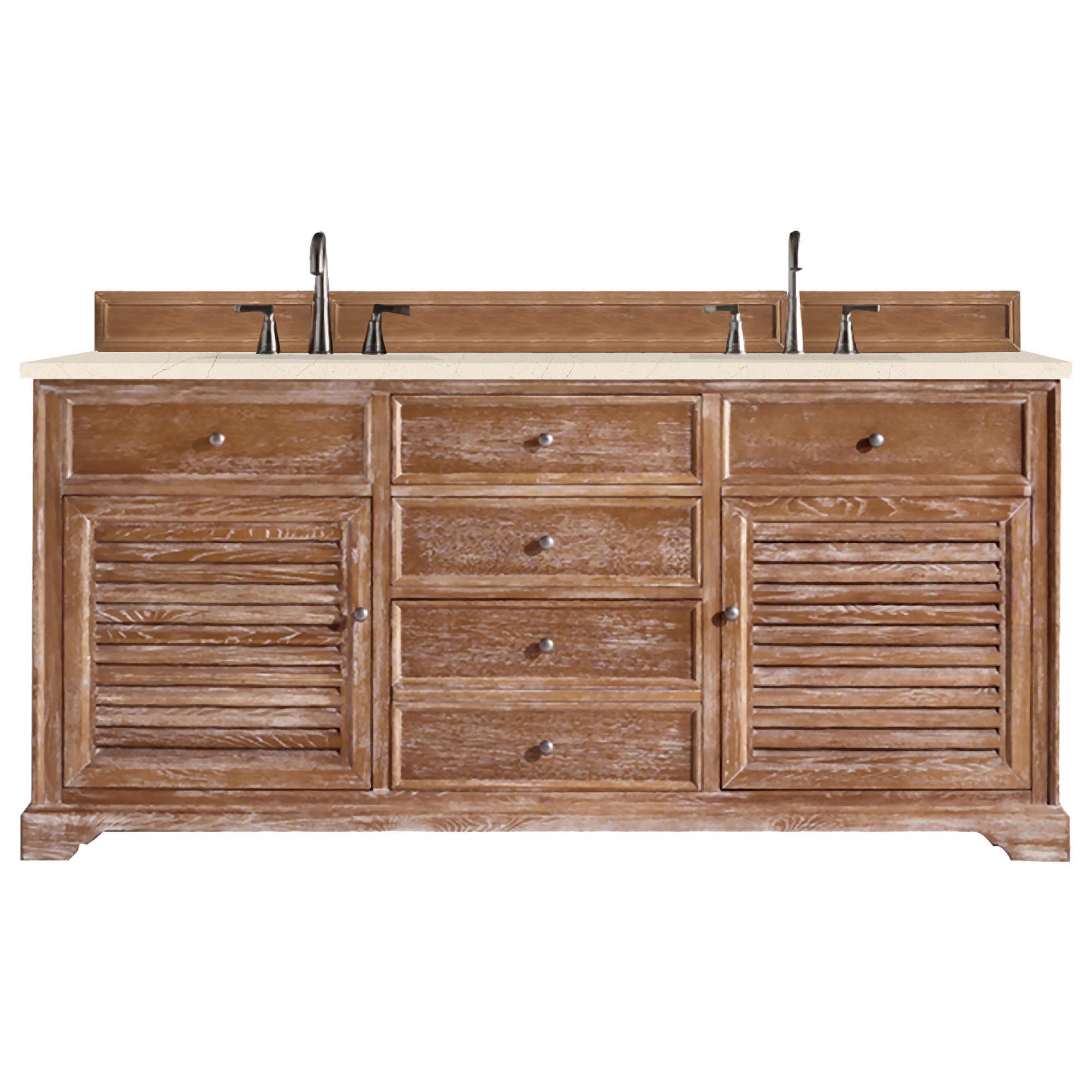 James Martin Savannah 72" Double Bathroom Vanity in Driftwood with 3 cm Eternal Marfil Quartz ...