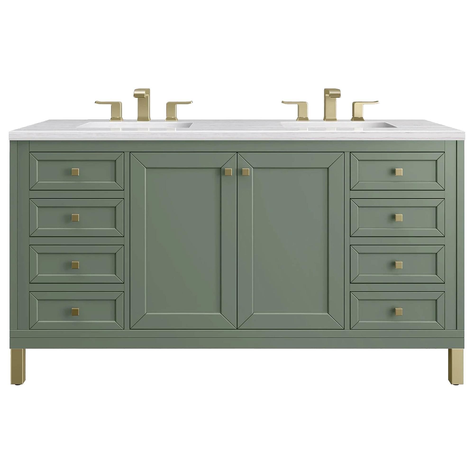 James Martin Chicago 60" Double Bathroom Vanity in Smokey Celadon with ...