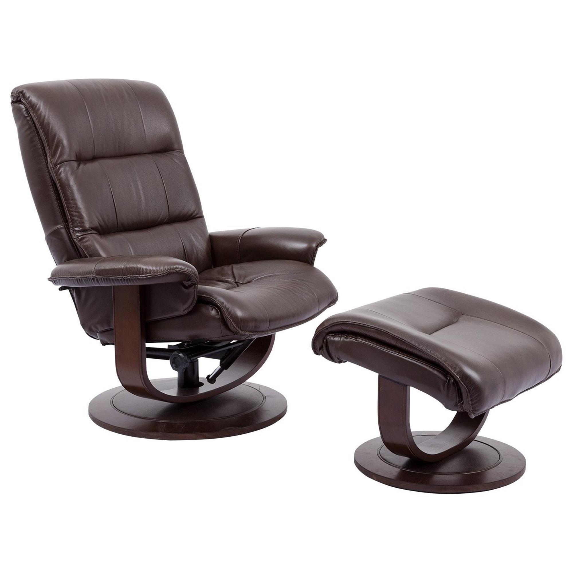 Simeon Collection Leather Swivel Recliner and Ottoman in Robust Brown | NFM