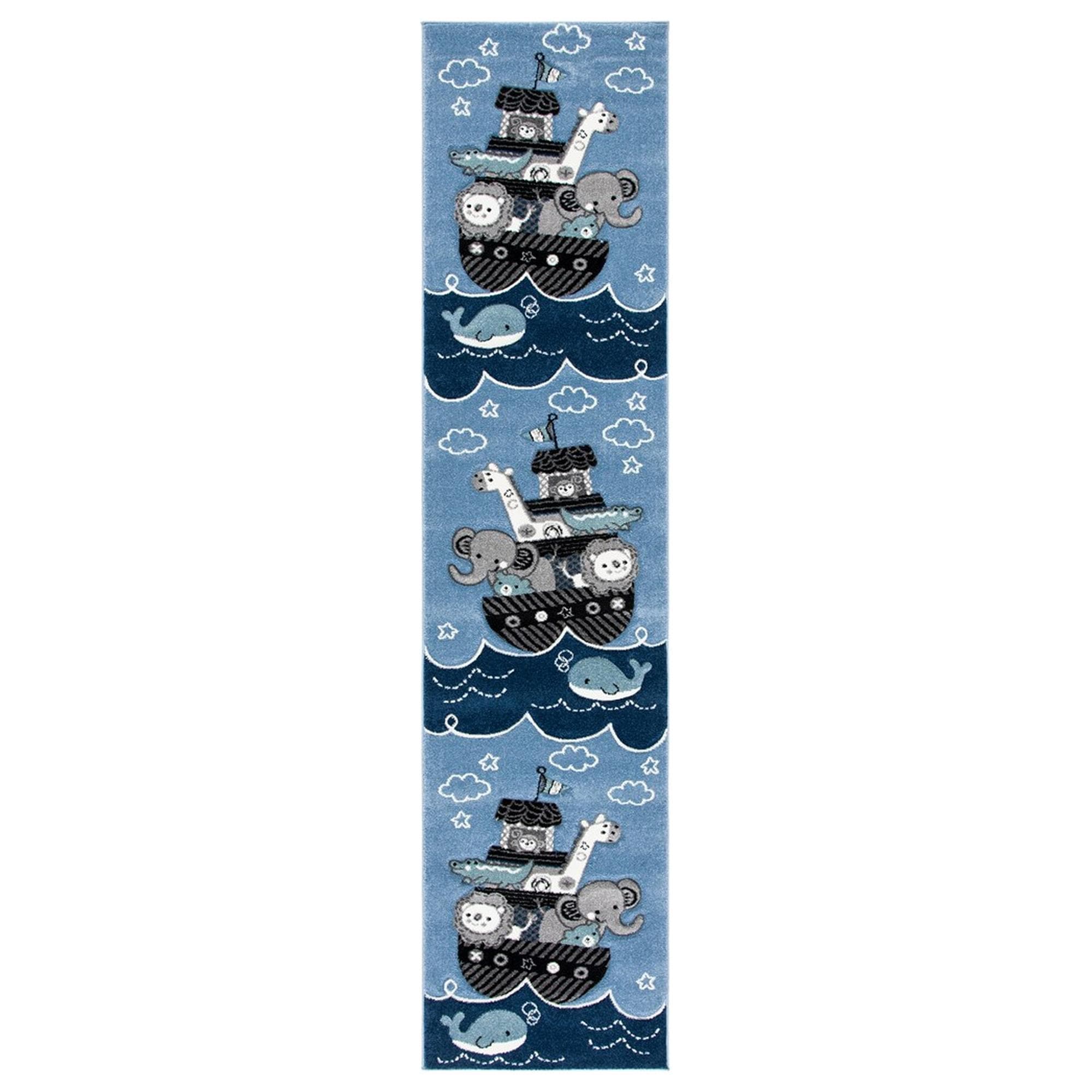 Safavieh Carousel Animals 2'3" x 10' Blue and Grey Kids Runner