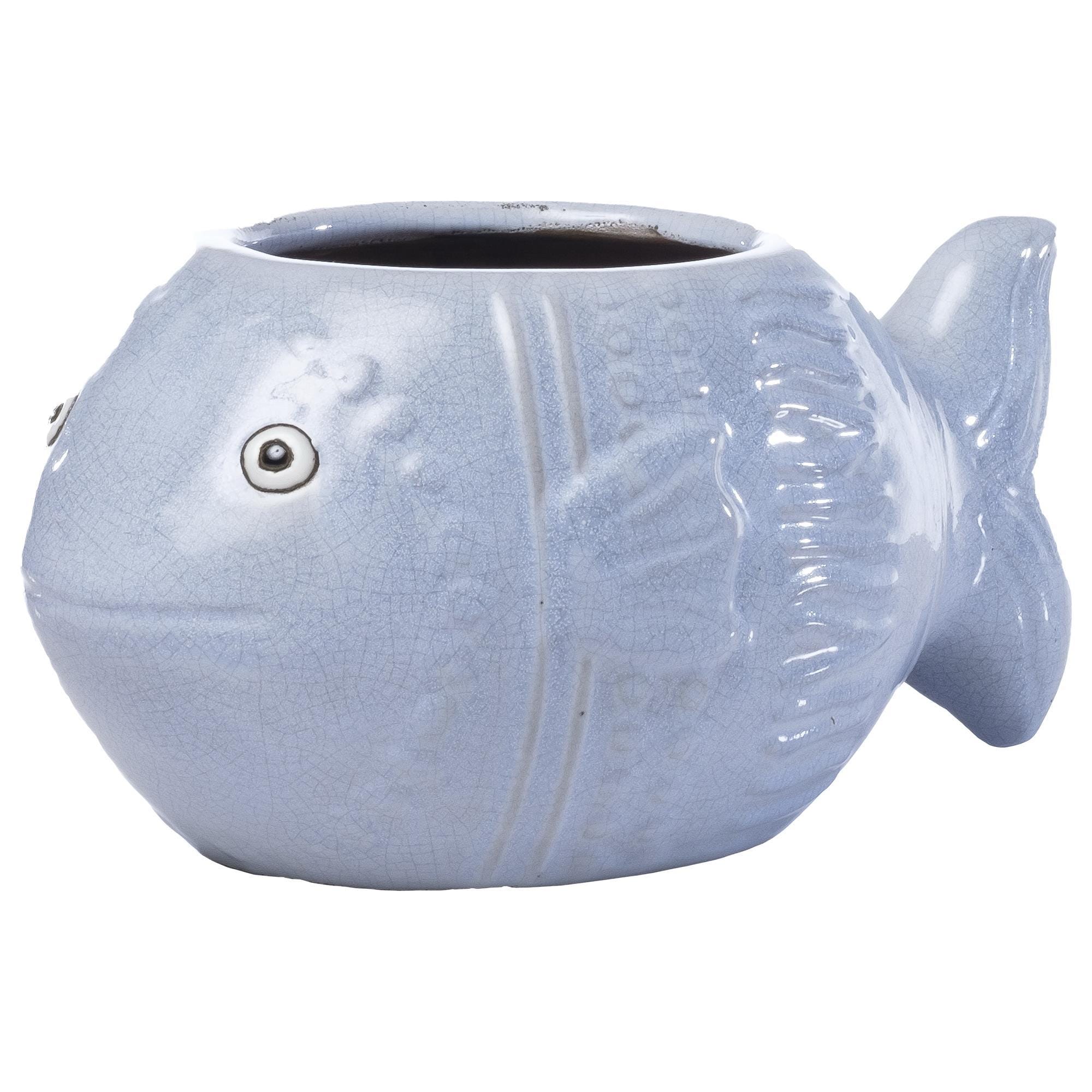 Alfresco Home Ceramic Placid Fish Pot in Blue
