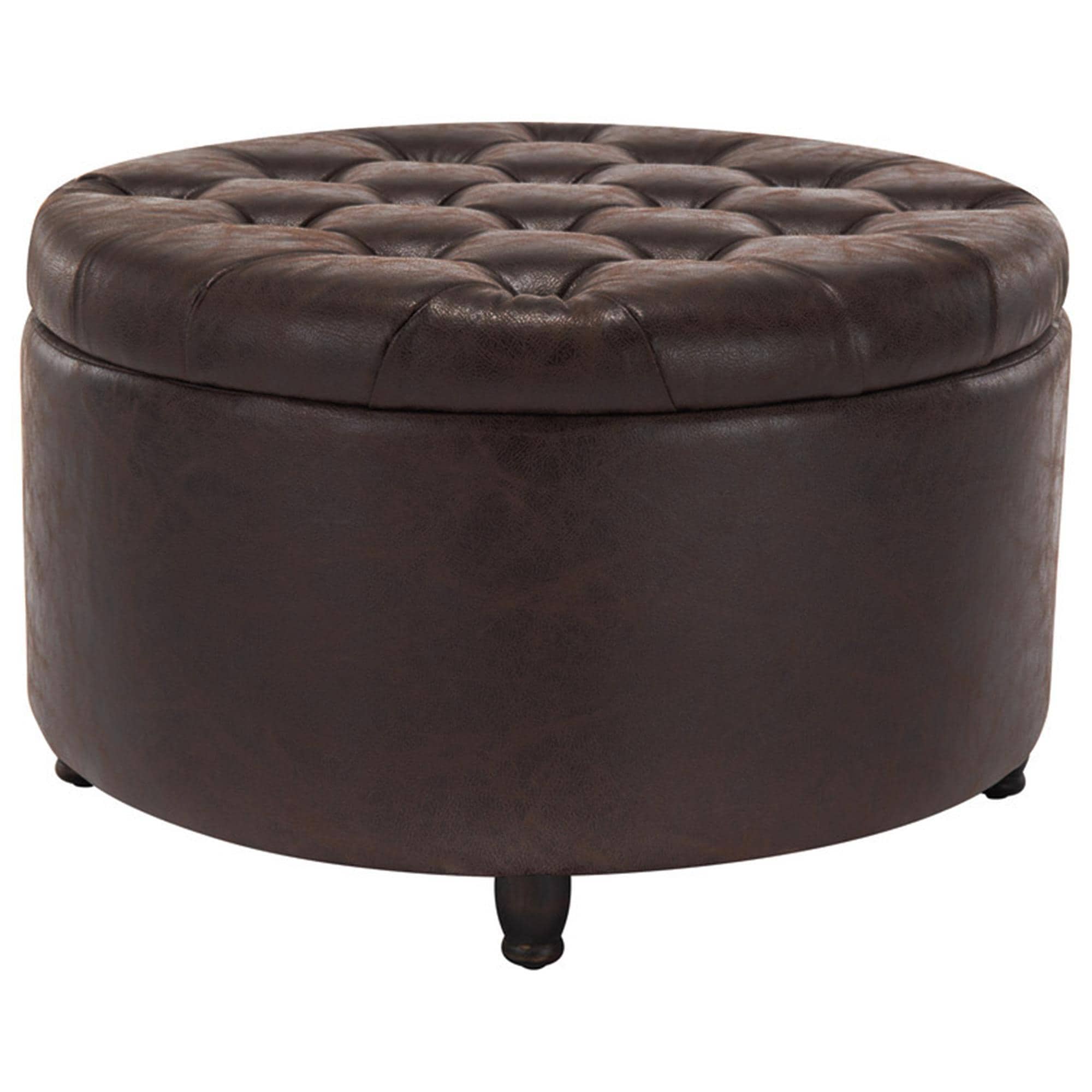 Regency Global Sourcing Knight 28" Round Storage Ottoman in Brown Faux ...