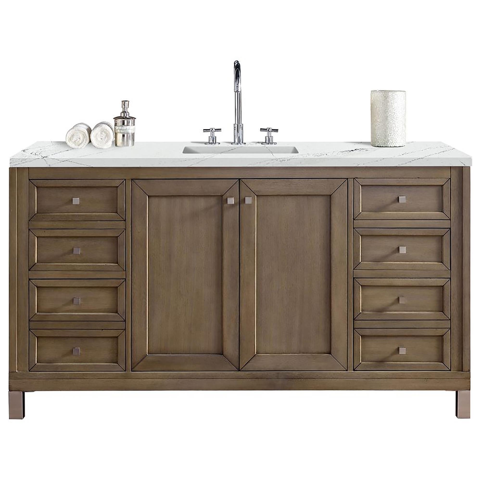 James Martin Vanities Chicago 60" Single Bathroom Vanity in Whitewashed ...