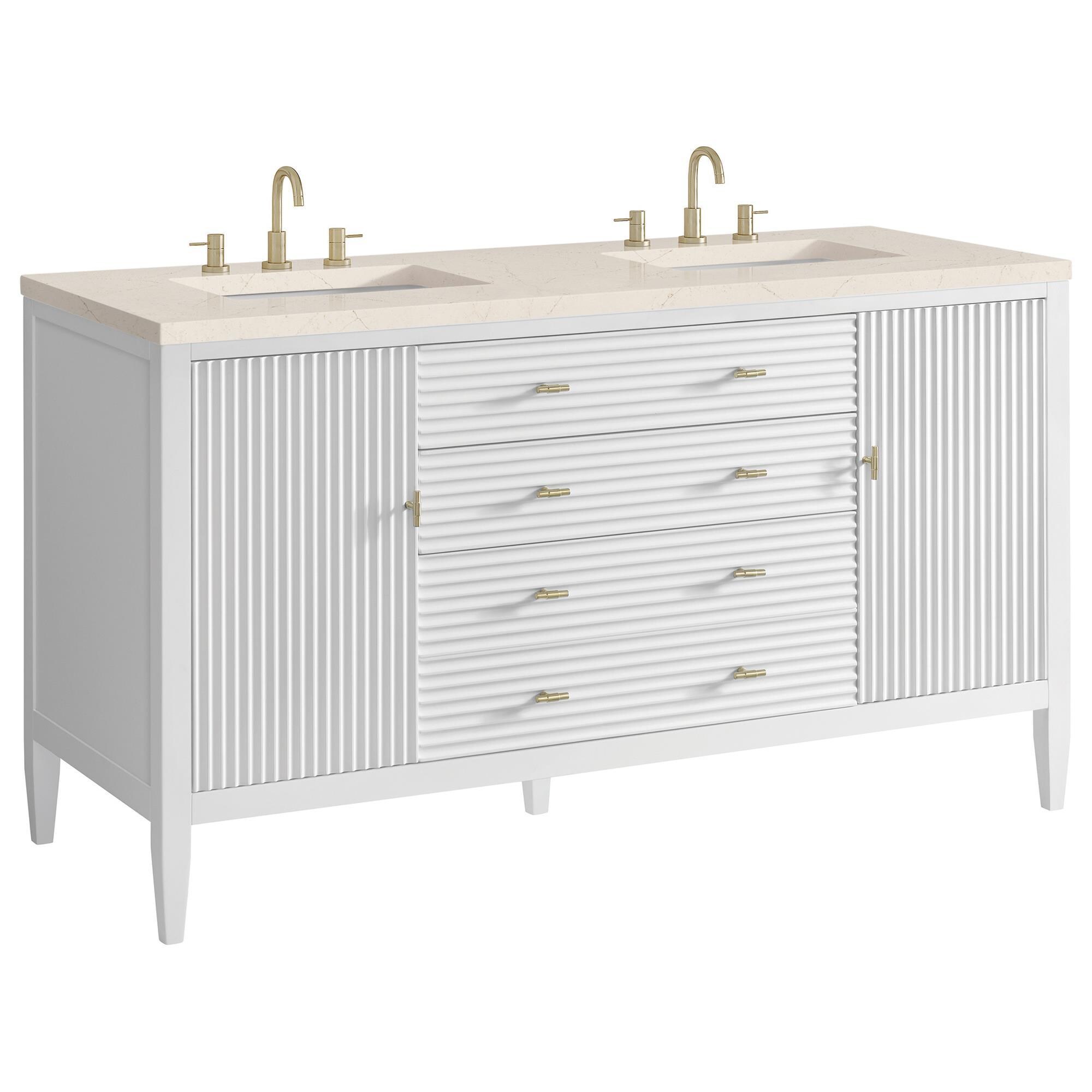 James Martin Mirin 60" Double Vanity in Bright White with 3 cm Eternal Marfil Quartz Top | NFM