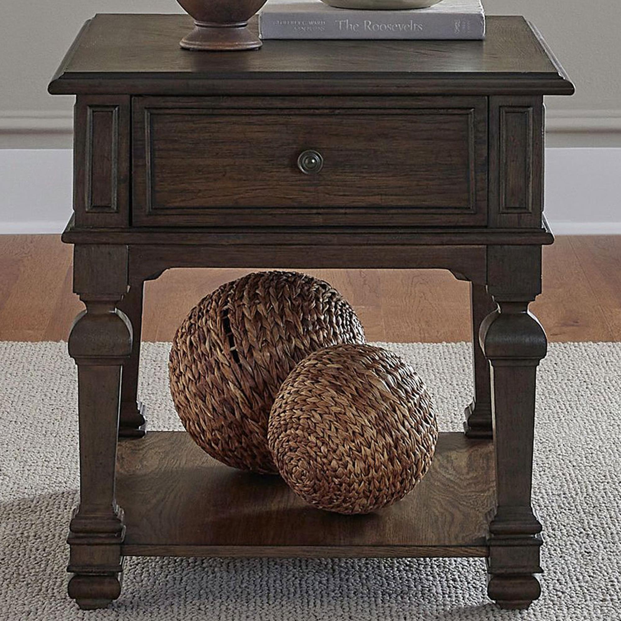 Belle Furnishings Provence Park 1-Drawer End Table in Chateau Brown