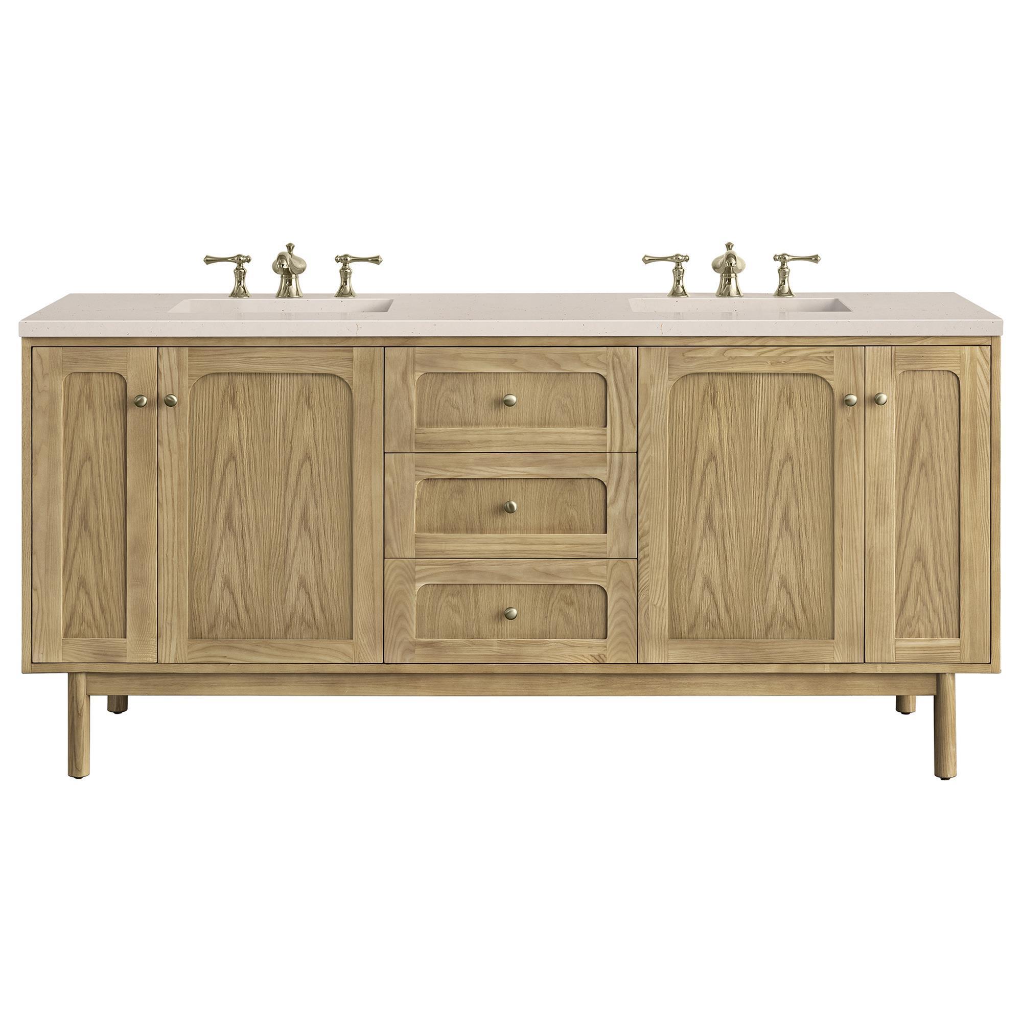 James Martin Vanities Laurent 72" Double Bathroom Vanity in Light Natural Oak with 3 cm Eternal ...