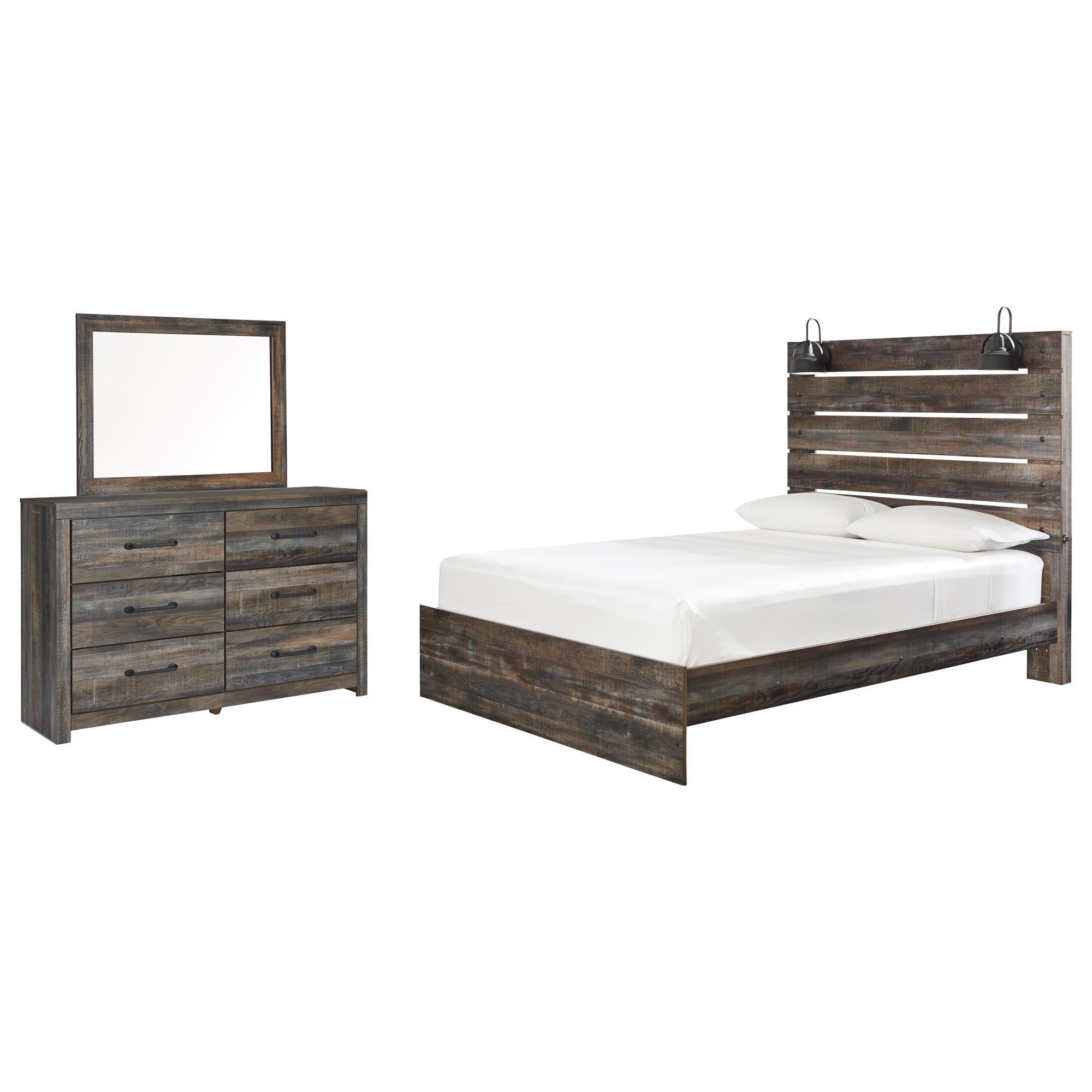 Ashley Drystan 3-Piece Queen Panel Bedroom Set in Brown Rustic, Burnt Orange and Teal