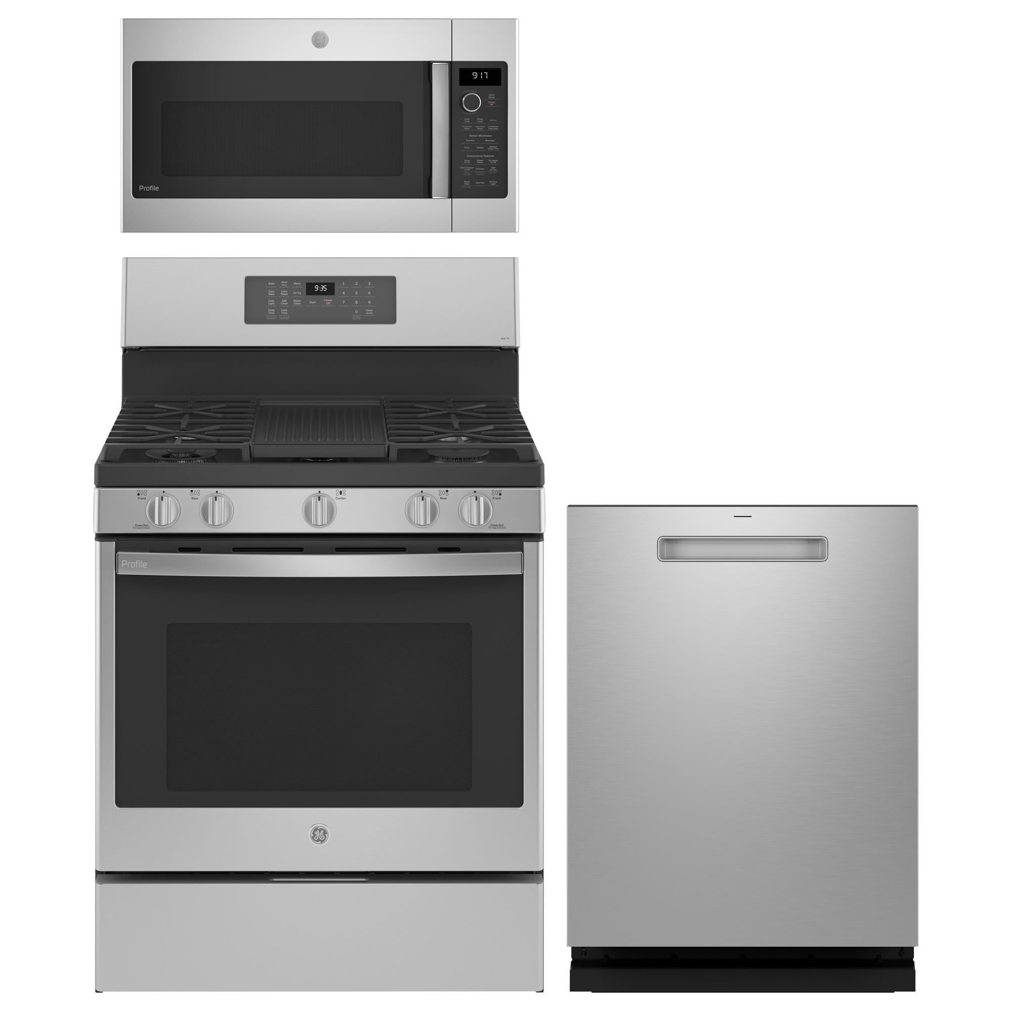 GE Profile 3-Piece Kitchen Package with 5.6 Cu. Ft. Smart Free-Standing ...
