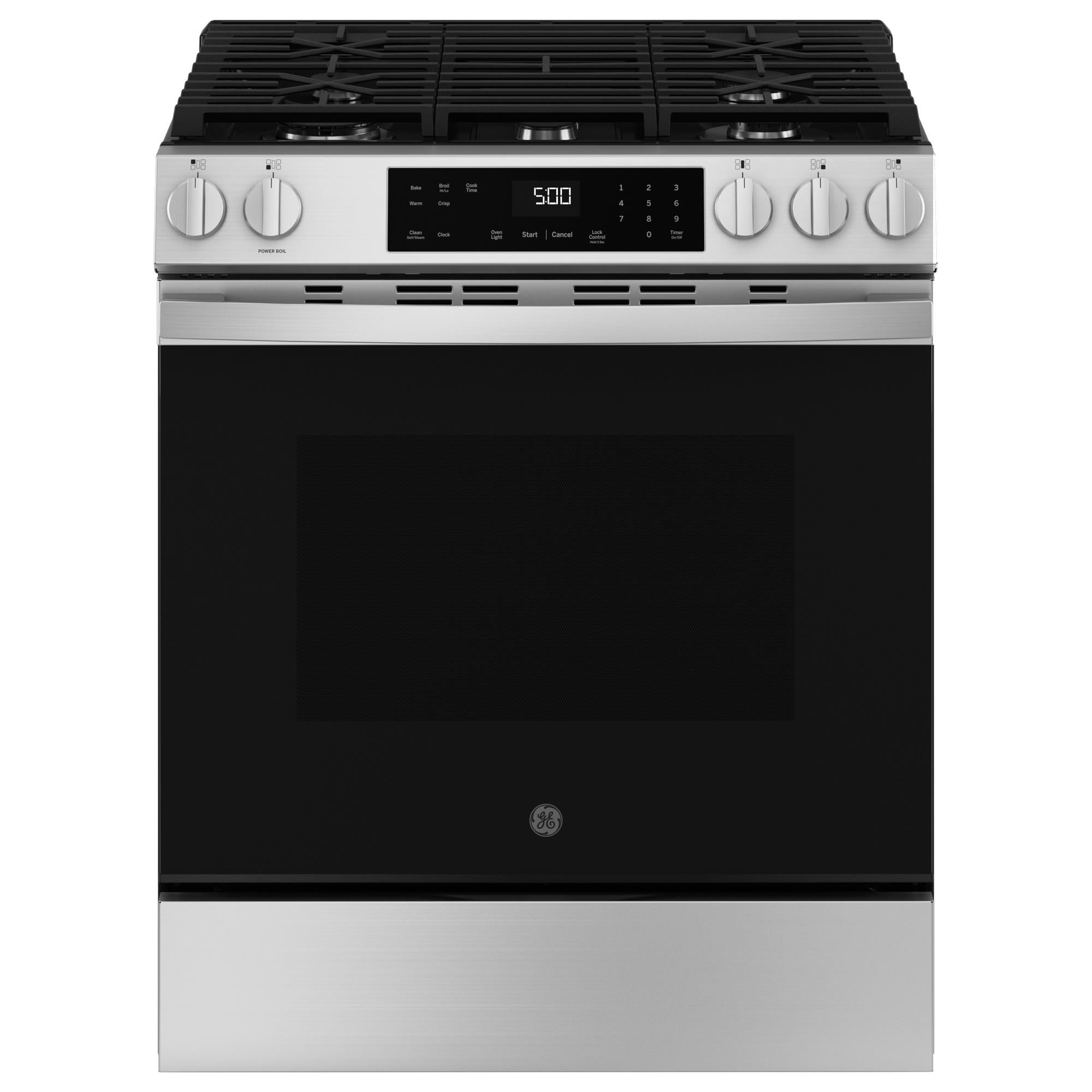 GE Appliances 30" Slide-In Front-Control Gas Range with Self-Cleaning in Stainless Steel and ...