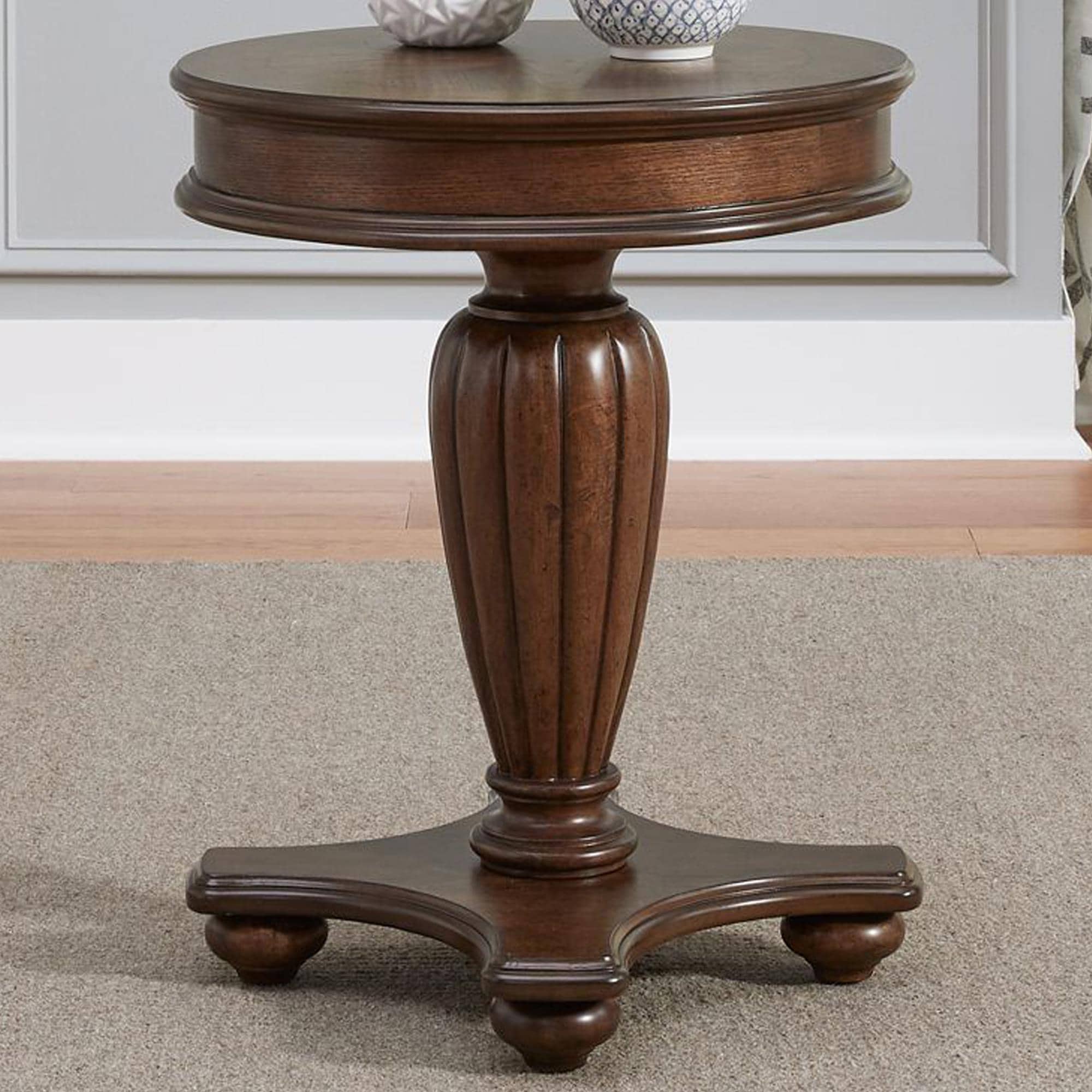 Belle Furnishings Allington Round End Table in Satin Sienna