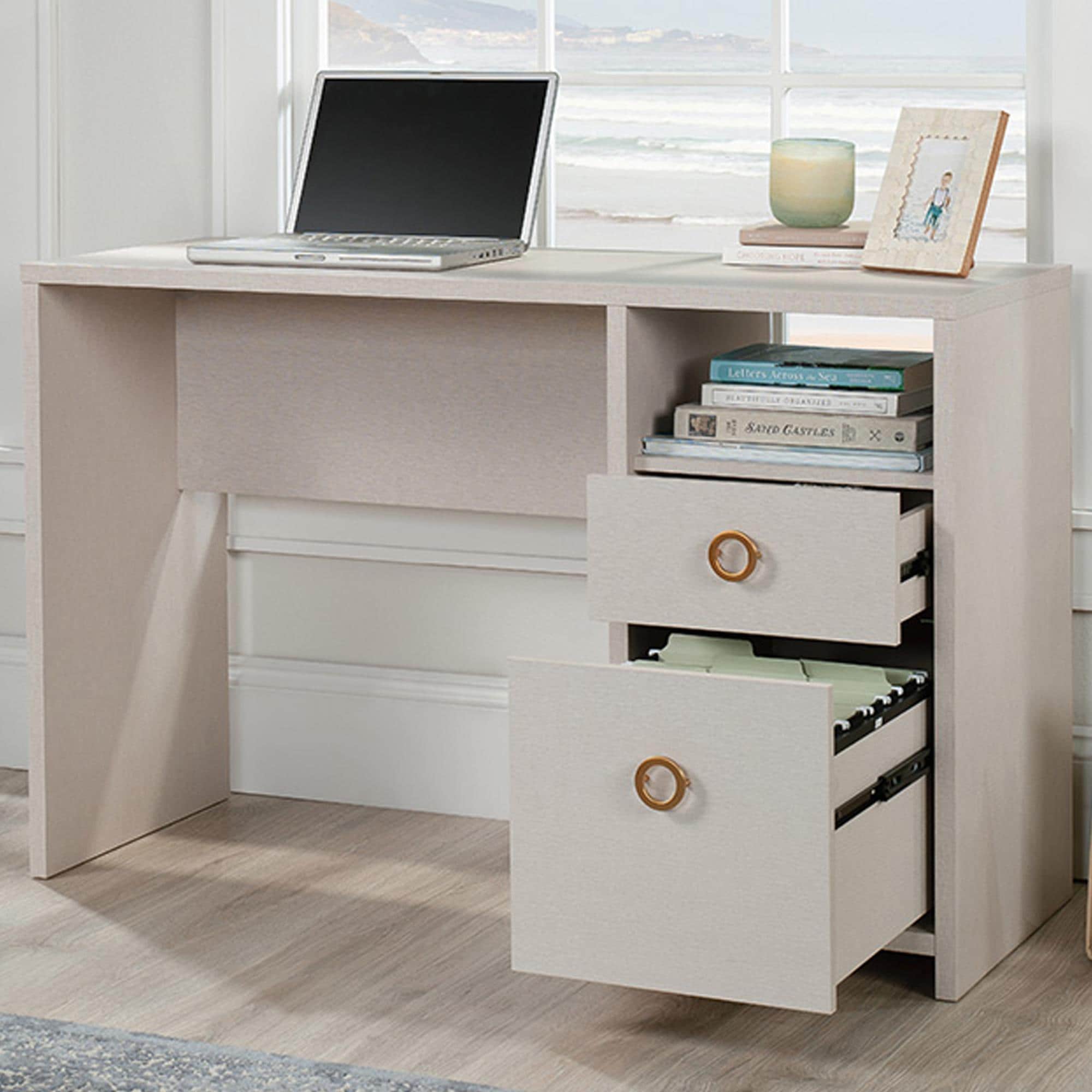 Sauder Grand Coast Writing Desk in Dove Linen