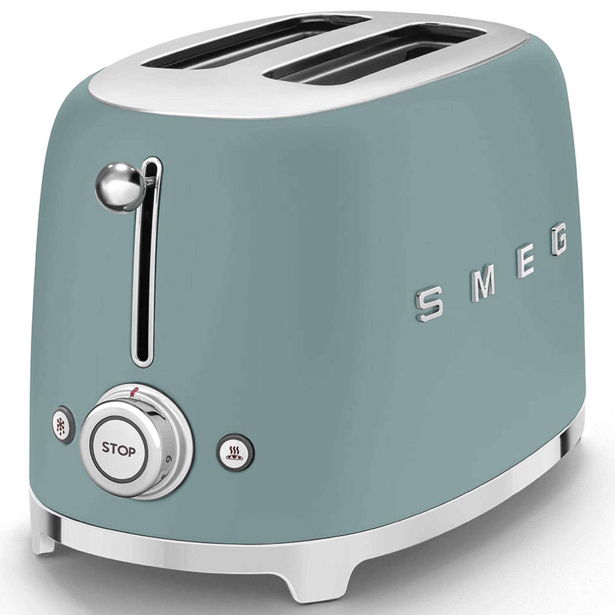 SMEG Retro-Style 2-Slice Toaster in Matte Emerald Green and Polished Chrome