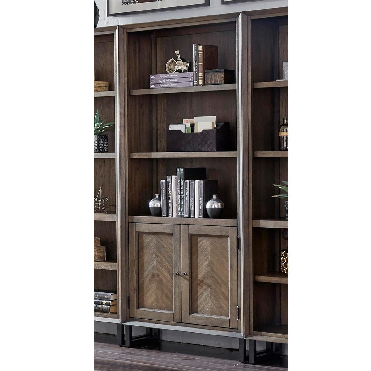 Riva Ridge Harper Point Door Bookcase in Fossil | Nebraska Furniture Mart