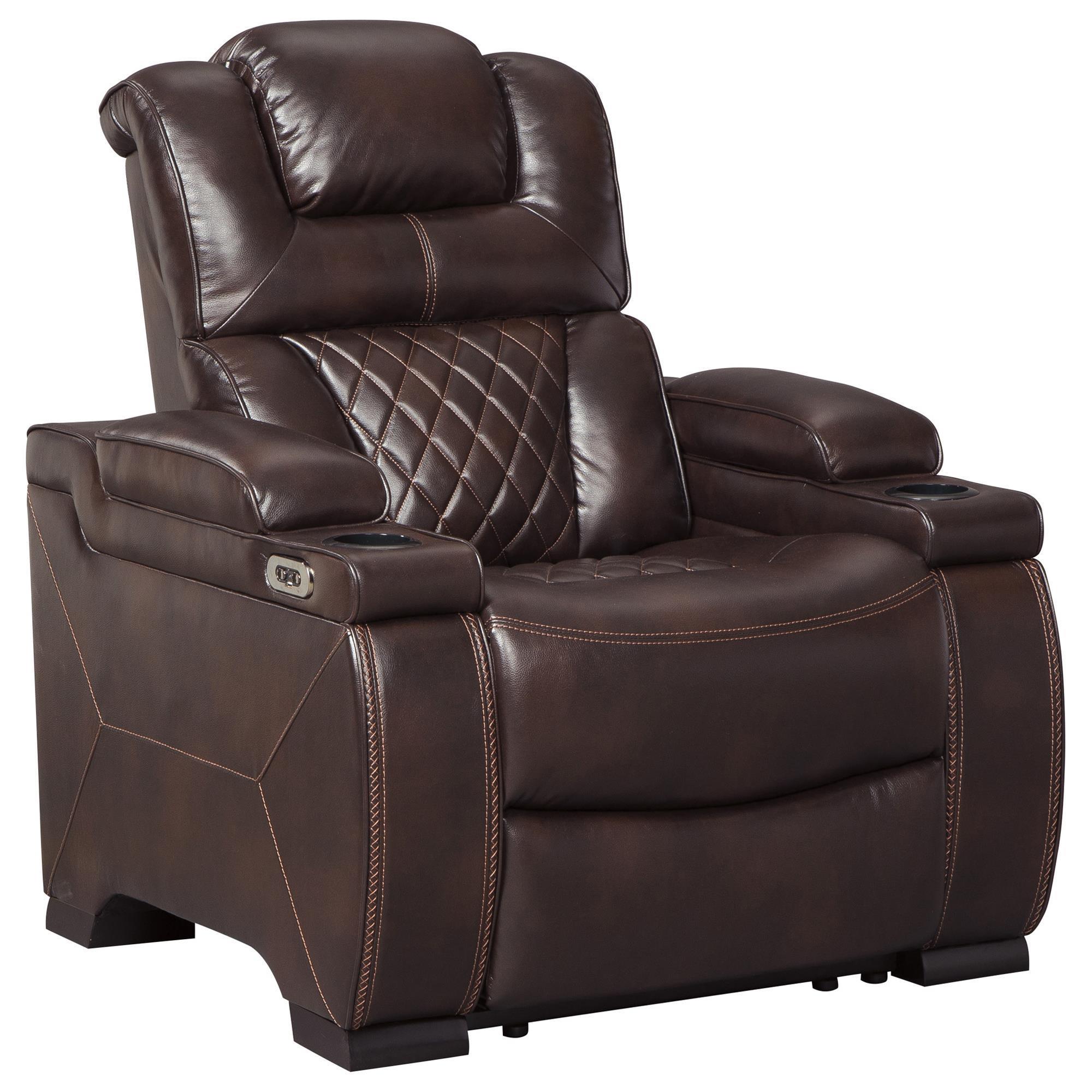 Ashley Warnerton Power Recliner with Adjustable Headrest in Chocolate | NFM