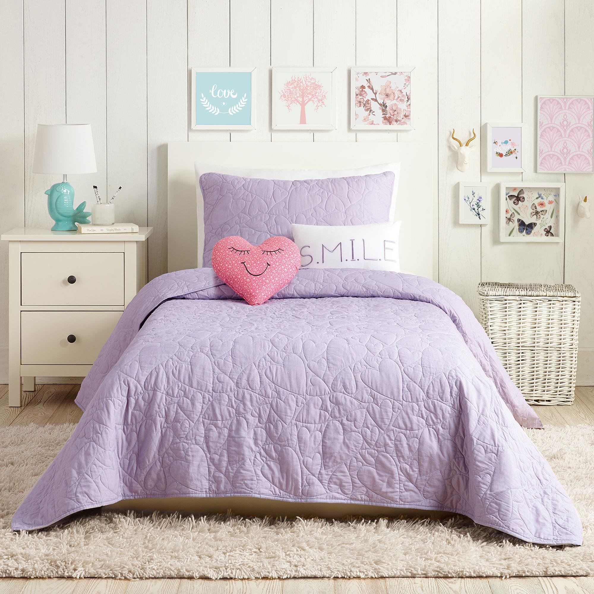 Peking Handicraft Heart 4-Piece Twin Quilt Set in Lavender