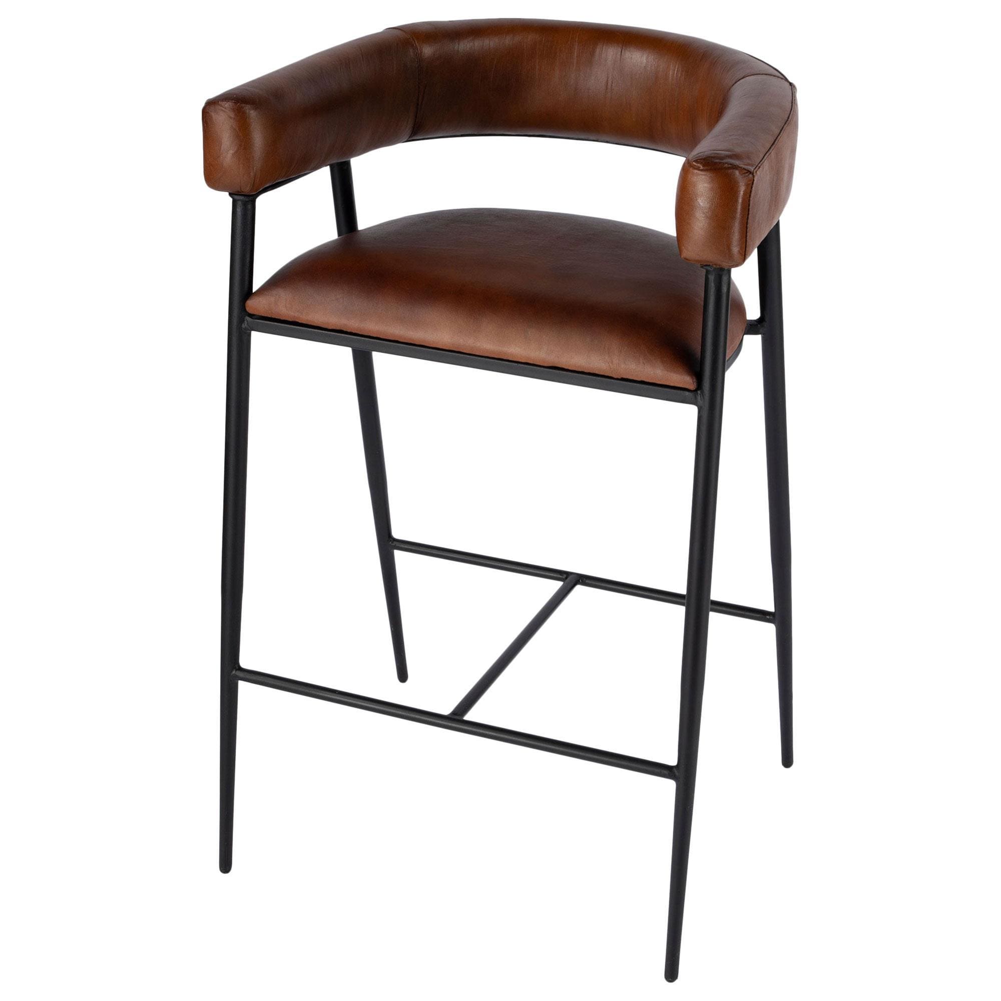 Butler Specialty Company Dallas Barstool with Brown Leather Cushion
