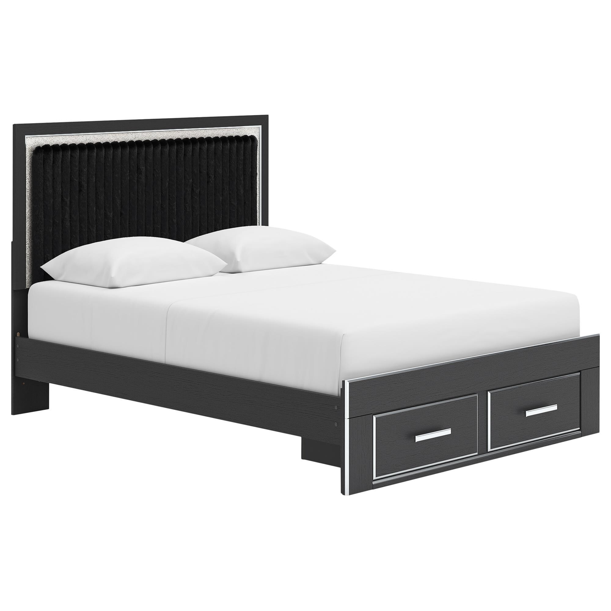 Ashley Zuraleus Queen Upholstered Storage Bed in Matte Black and Chrome