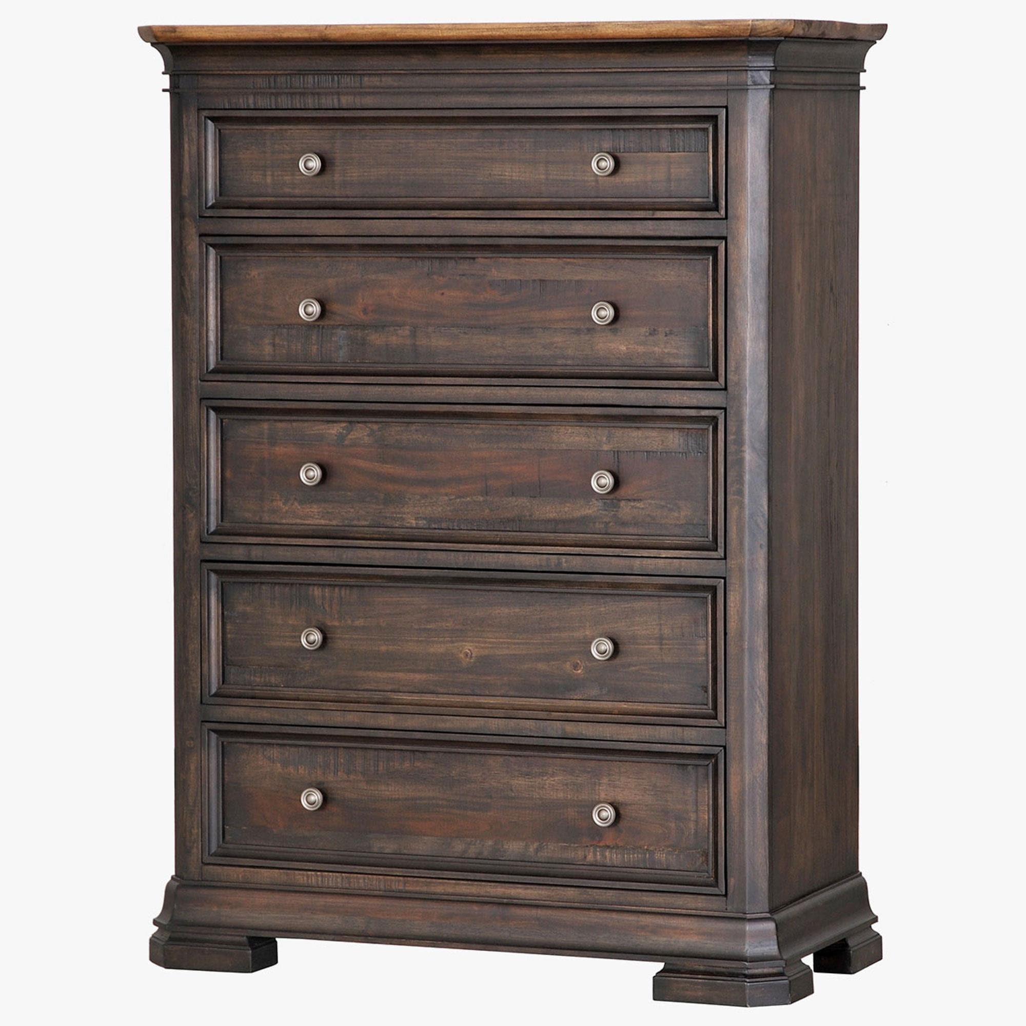 Cedar and Sage Grand Louie 5-Drawer Chest in Misty Night and Wheat