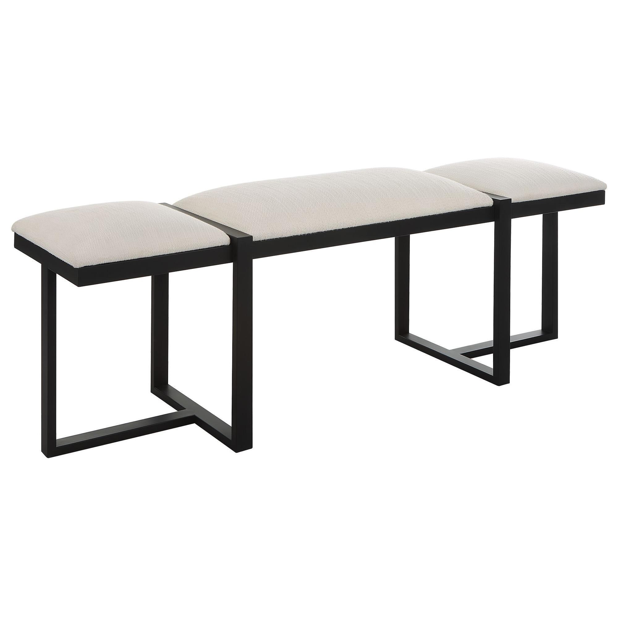 Uttermost Triple Cloud Bench with White Cushion in Black
