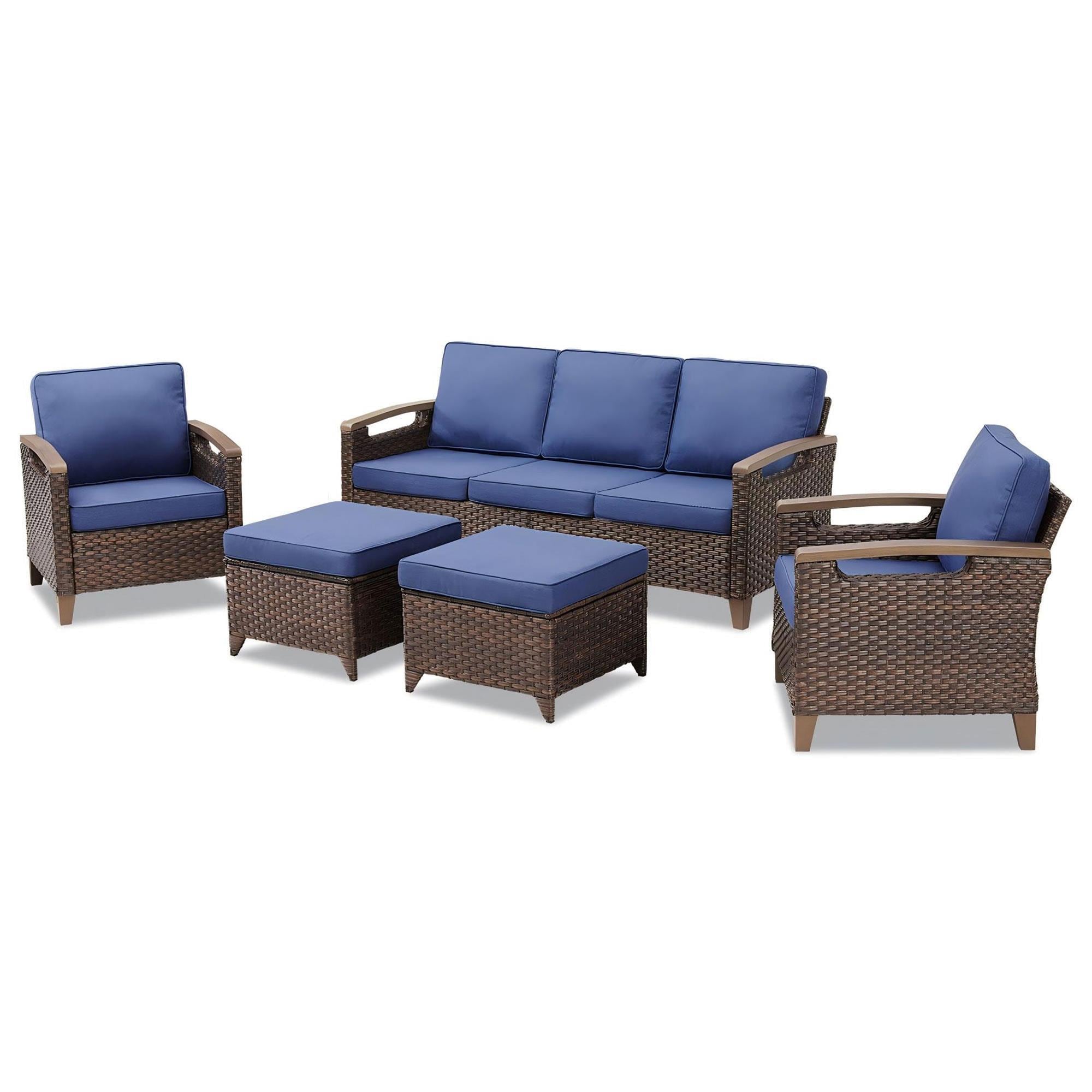 Sunwell Garden 5-Piece Patio Chat Set with Two Accent Chairs in Navy