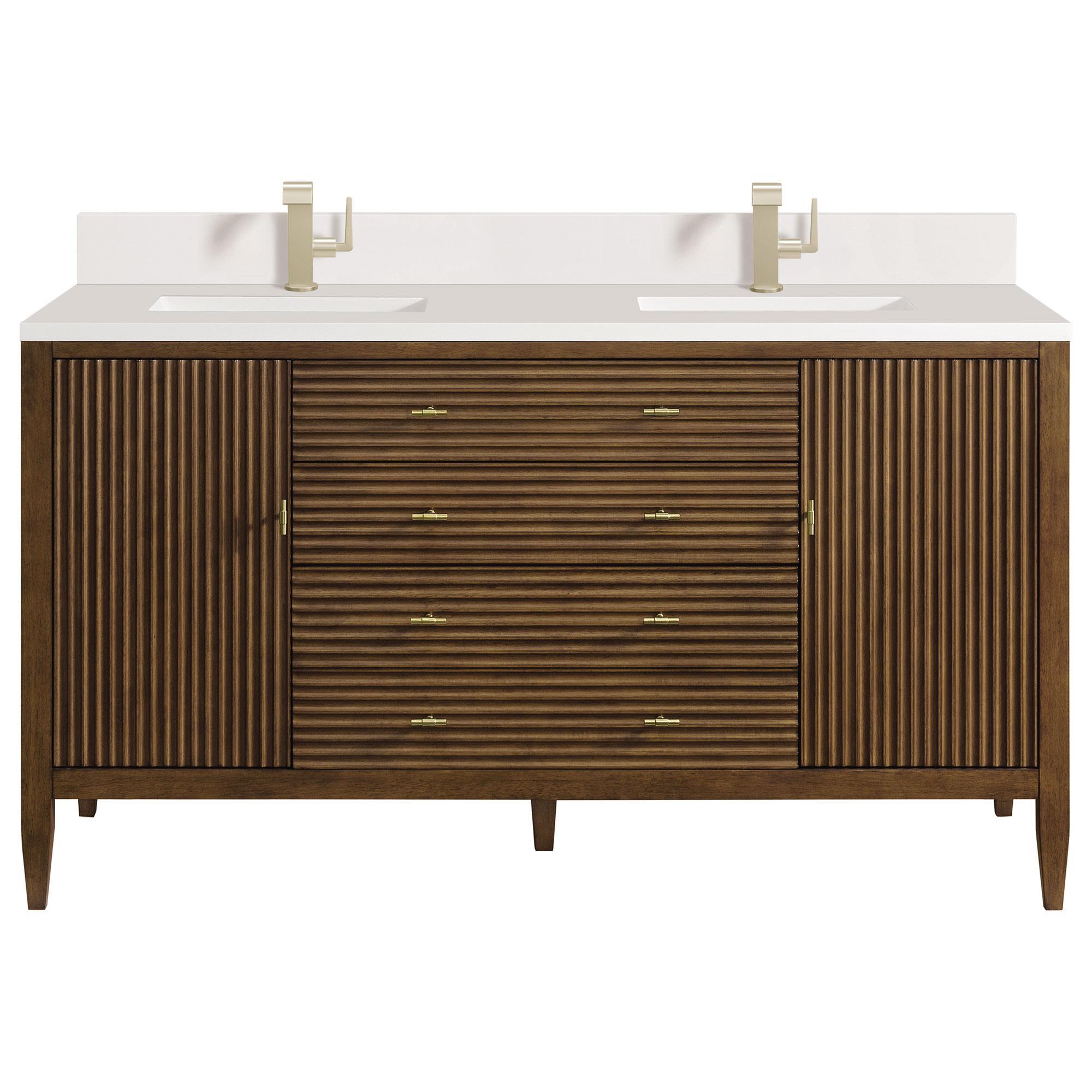 James Martin Mirin 60" Double Vanity in Mid-Century Walnut with Single ...