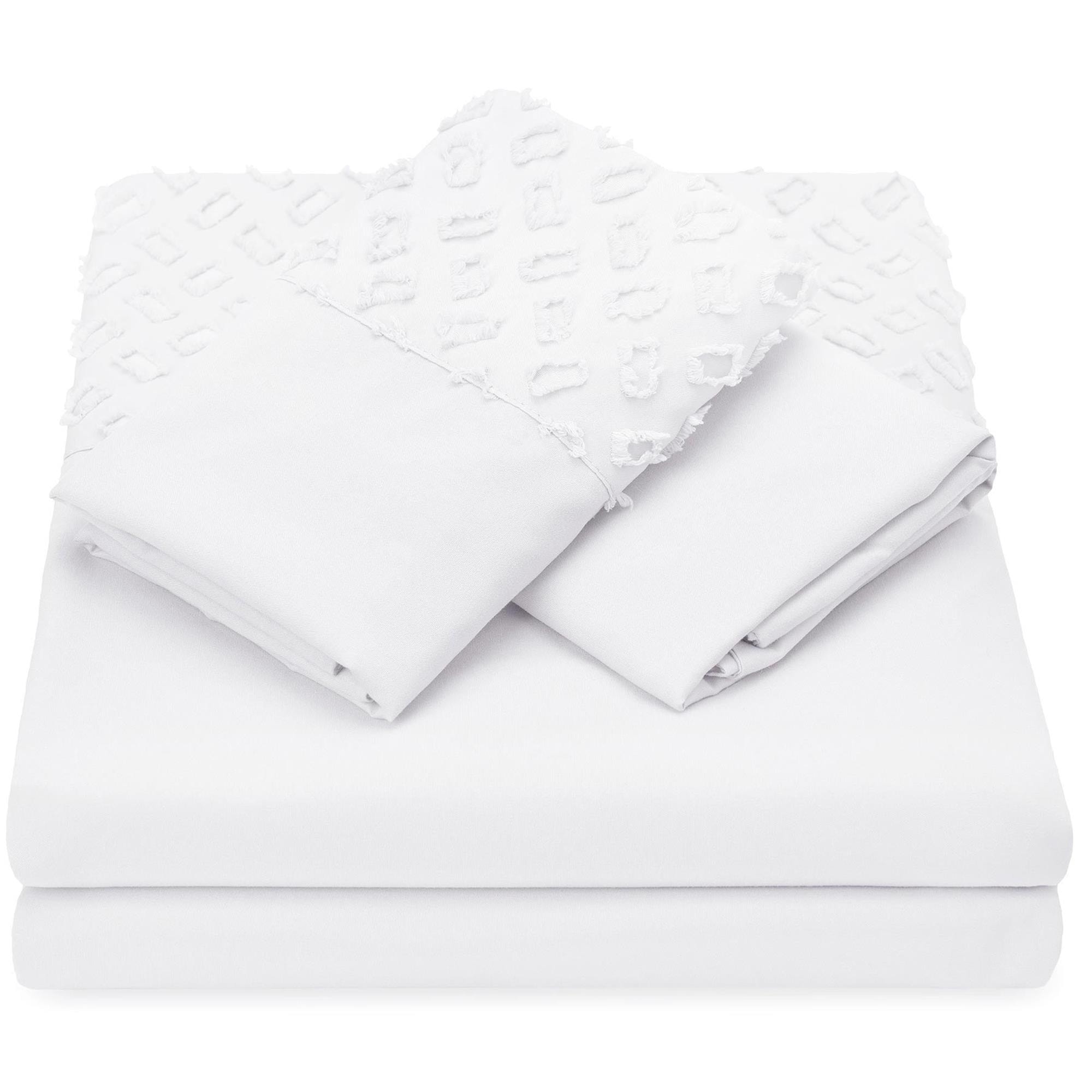 Chanasaya Home 4-Piece King Clipped Textured Sheet Set in White