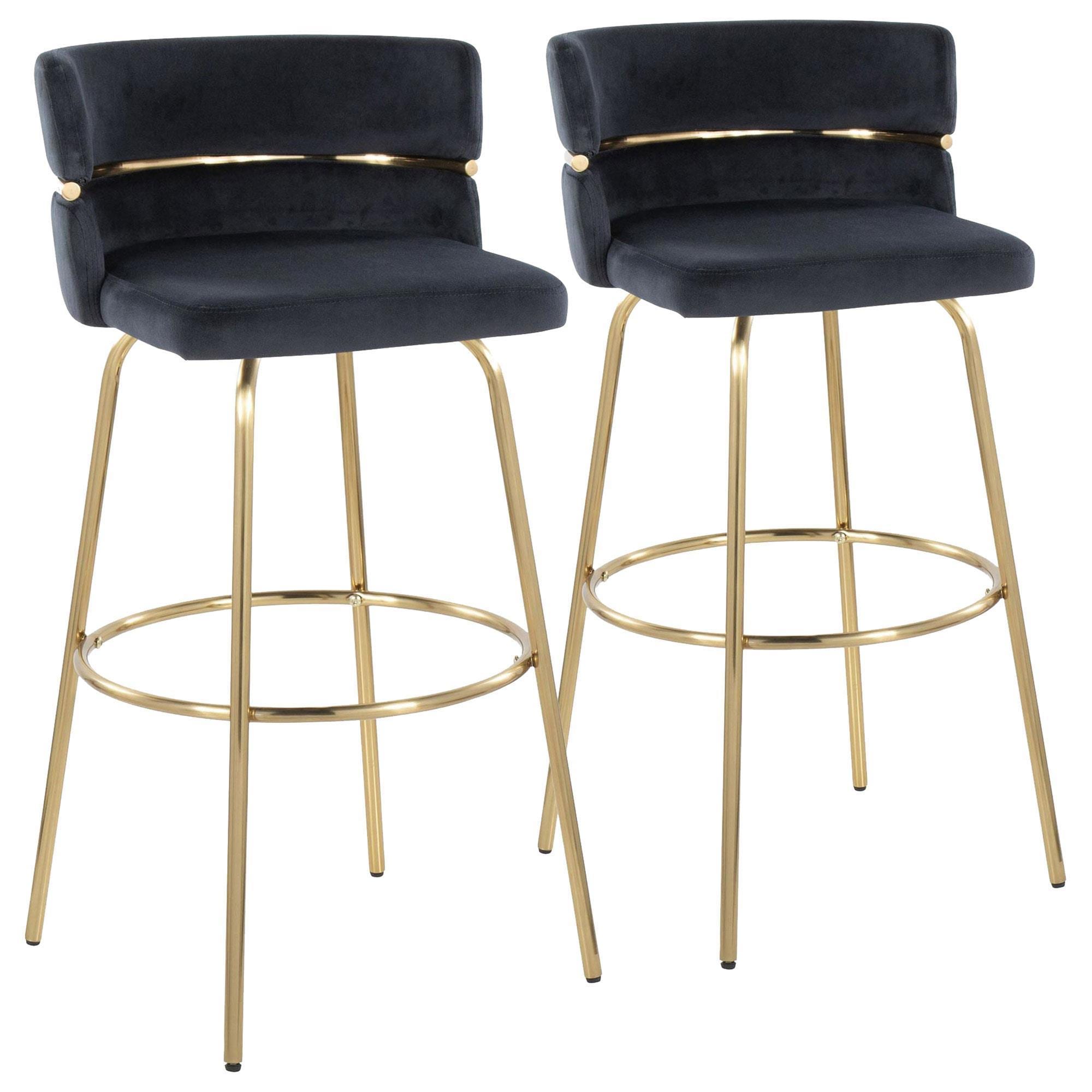 LumiSource Cinch Swivel Bar Stool with Black Cushion in Gold (Set of 2)