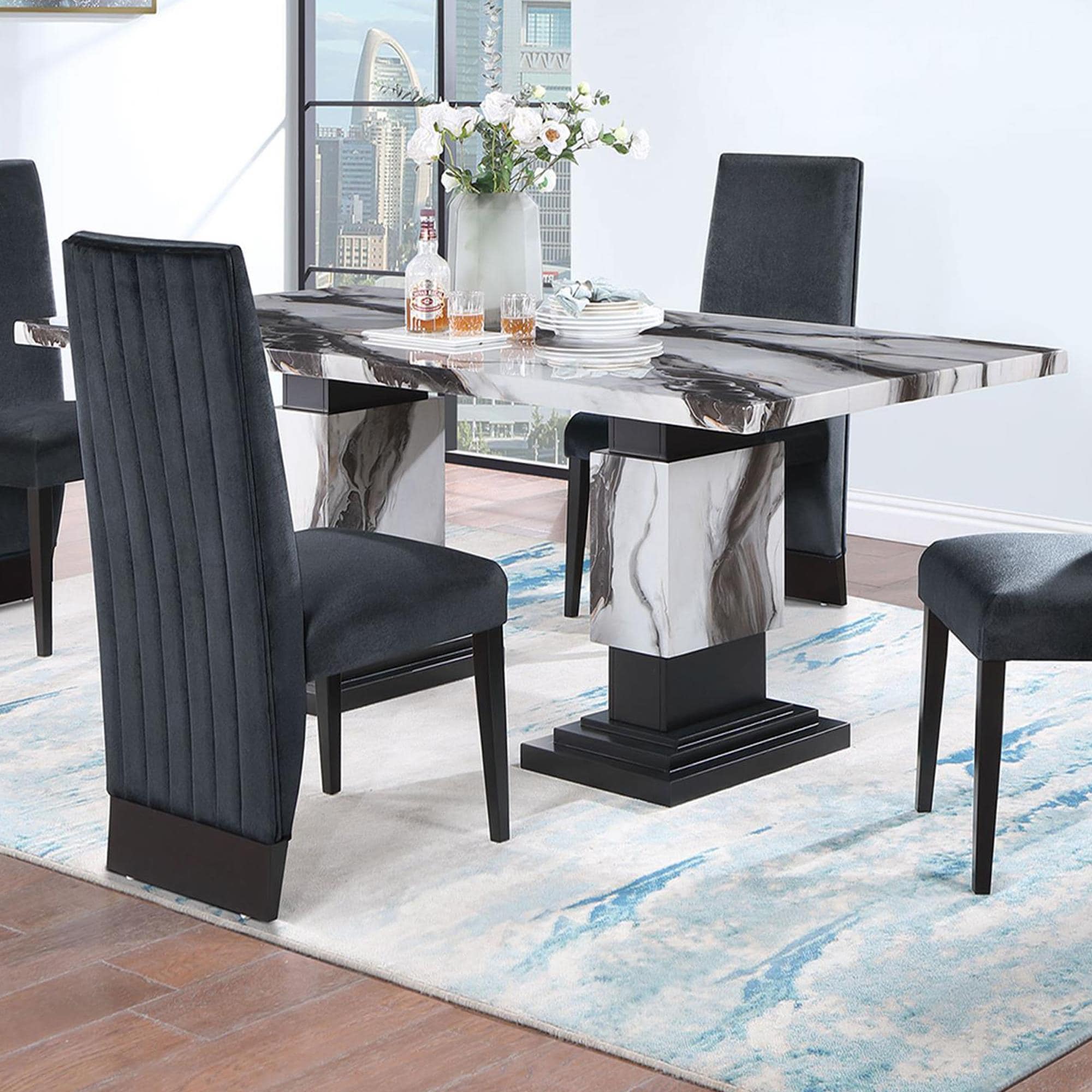Modern Market D12 Dining Table in Black and White - Table Only