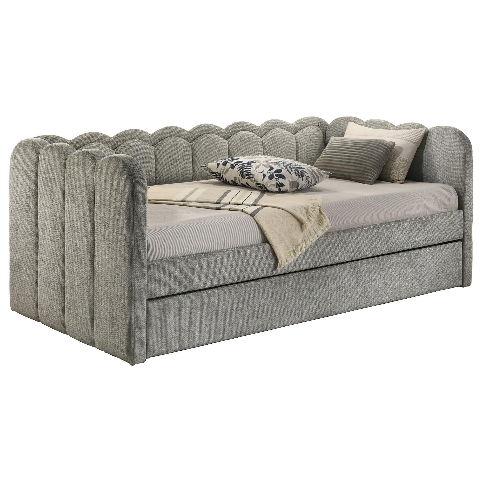 Crown Mark Melody Daybed with Trundle and LED Lights in Light Grey