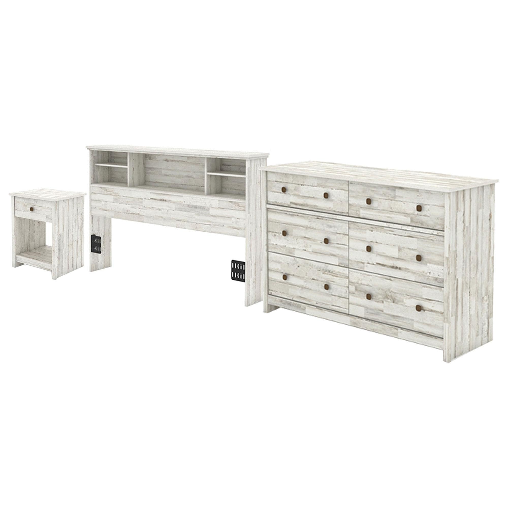 Sauder River Ranch 3-Piece Full/Queen Bedroom Set in White Plank
