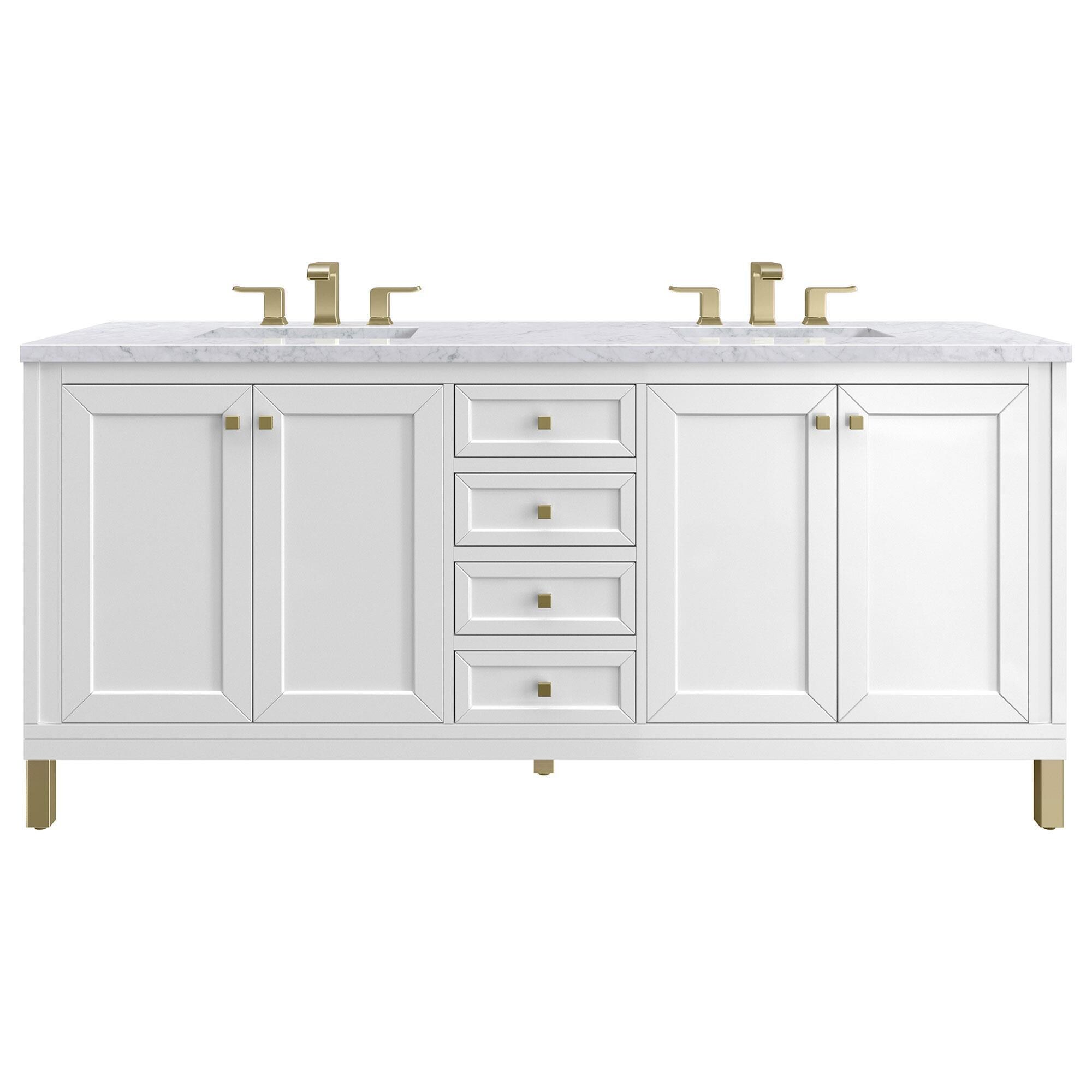 James Martin Chicago 72" Double Bathroom Vanity in Glossy White with 3 ...