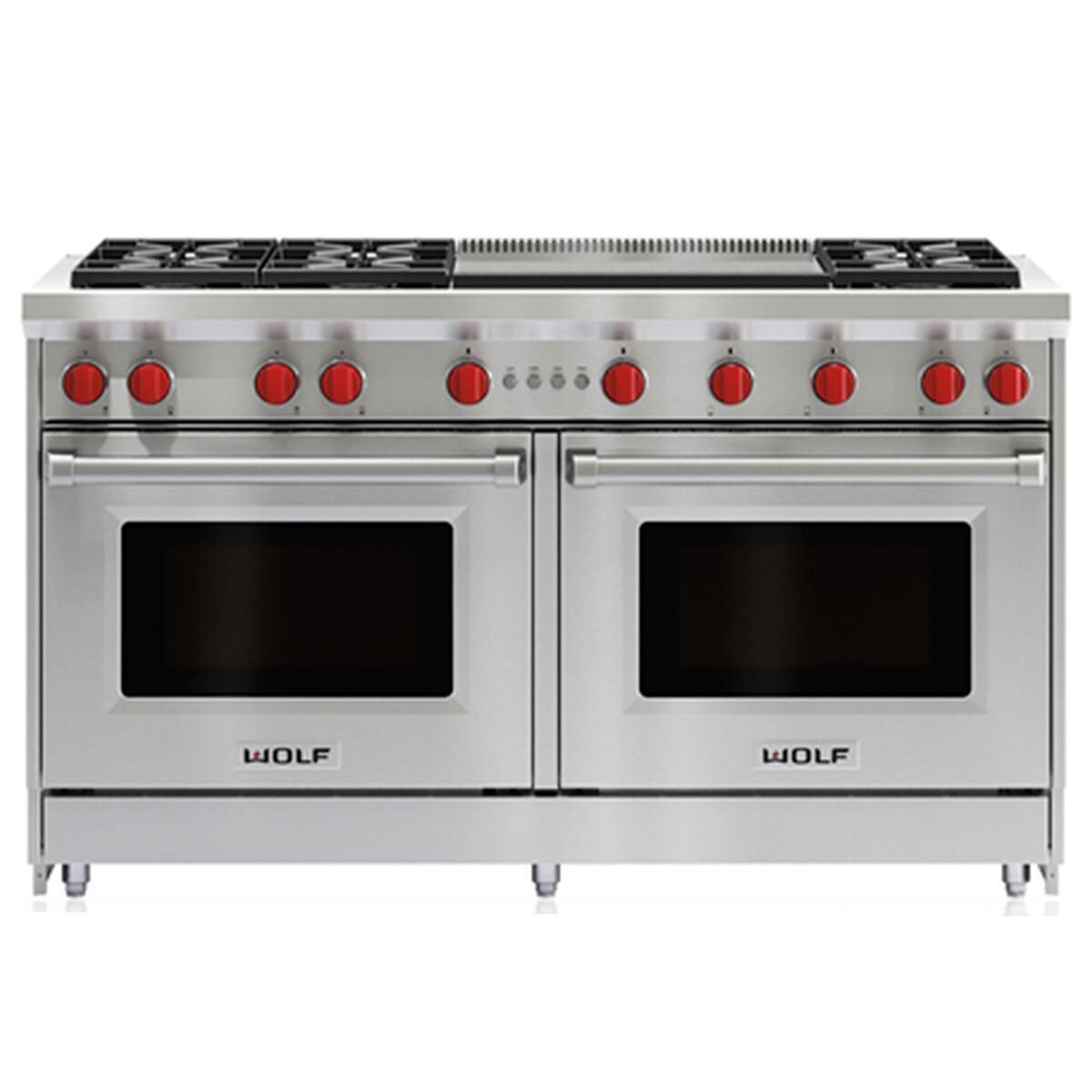 Wolf 60" Double Gas Range in Stainless Steel | Nebraska Furniture Mart