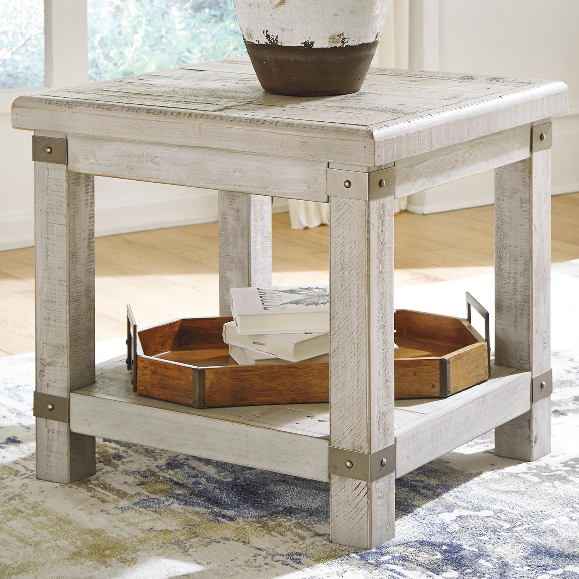 Ashley Carynhurst Rectangular End Table in White Wash Gray