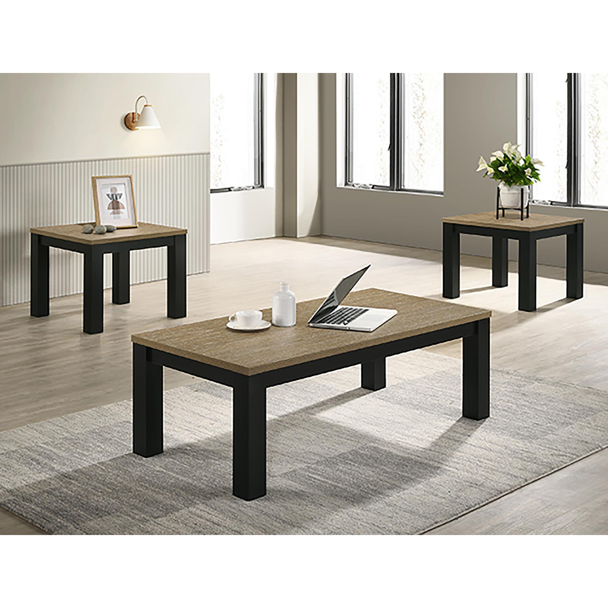 Crown Mark Theo 3-Piece Cocktail Table Set in Natural and Black