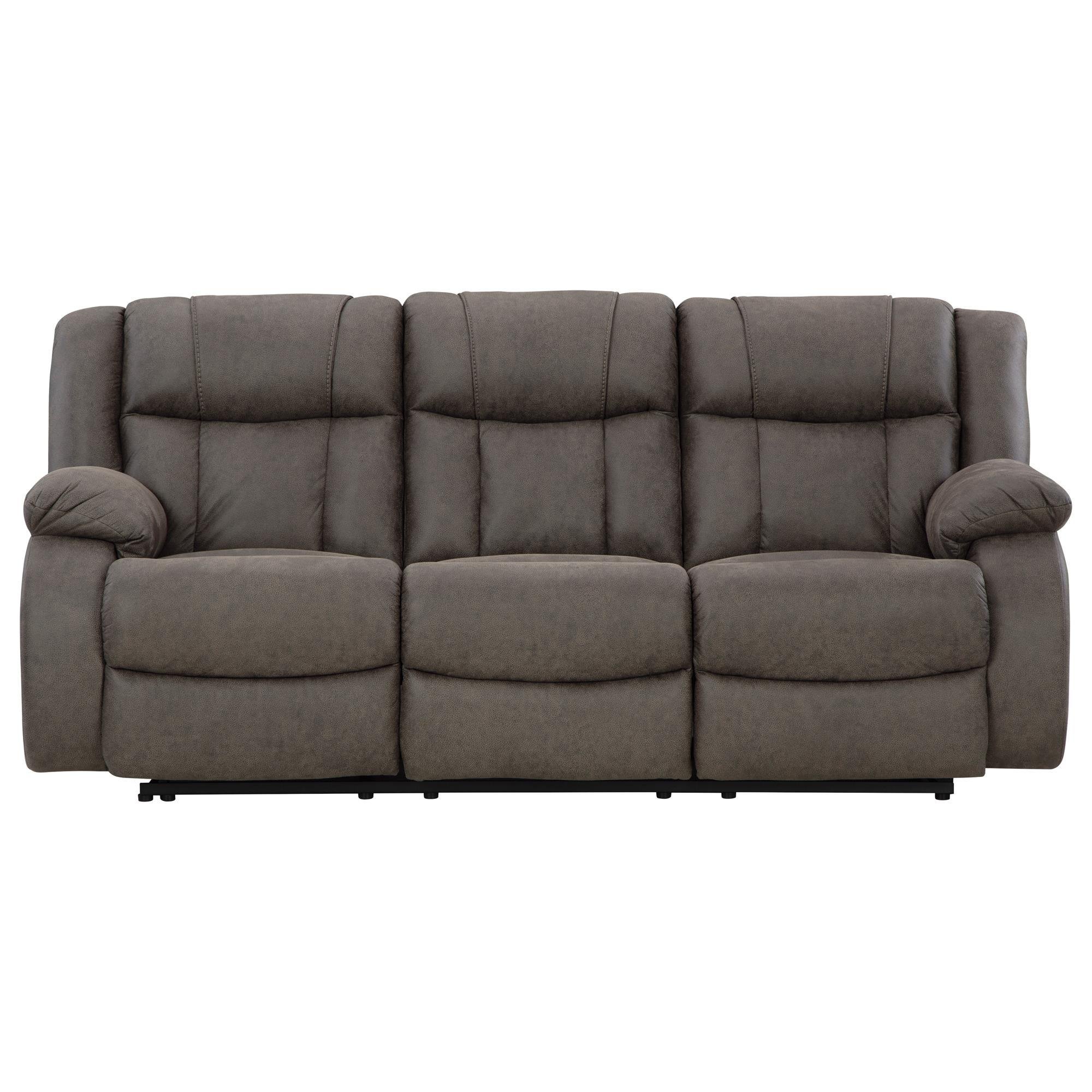 Ashley First Base Manual Reclining Sofa in Gunmetal