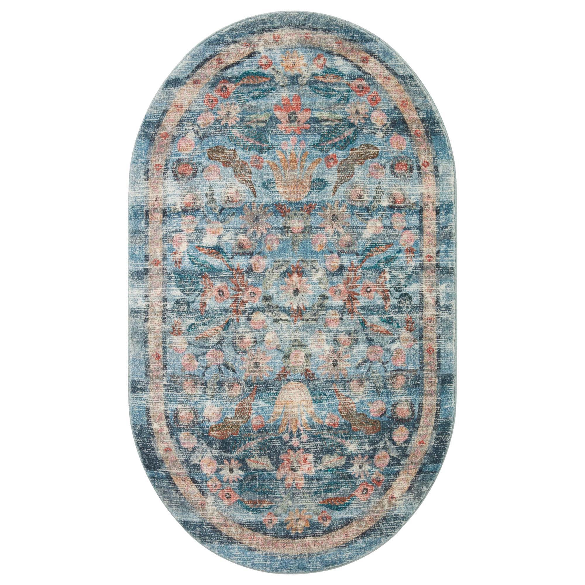 Rifle Paper Co. x Loloi Courtyard 2'3" x 3'9" Oval Eve Blue Area Rug