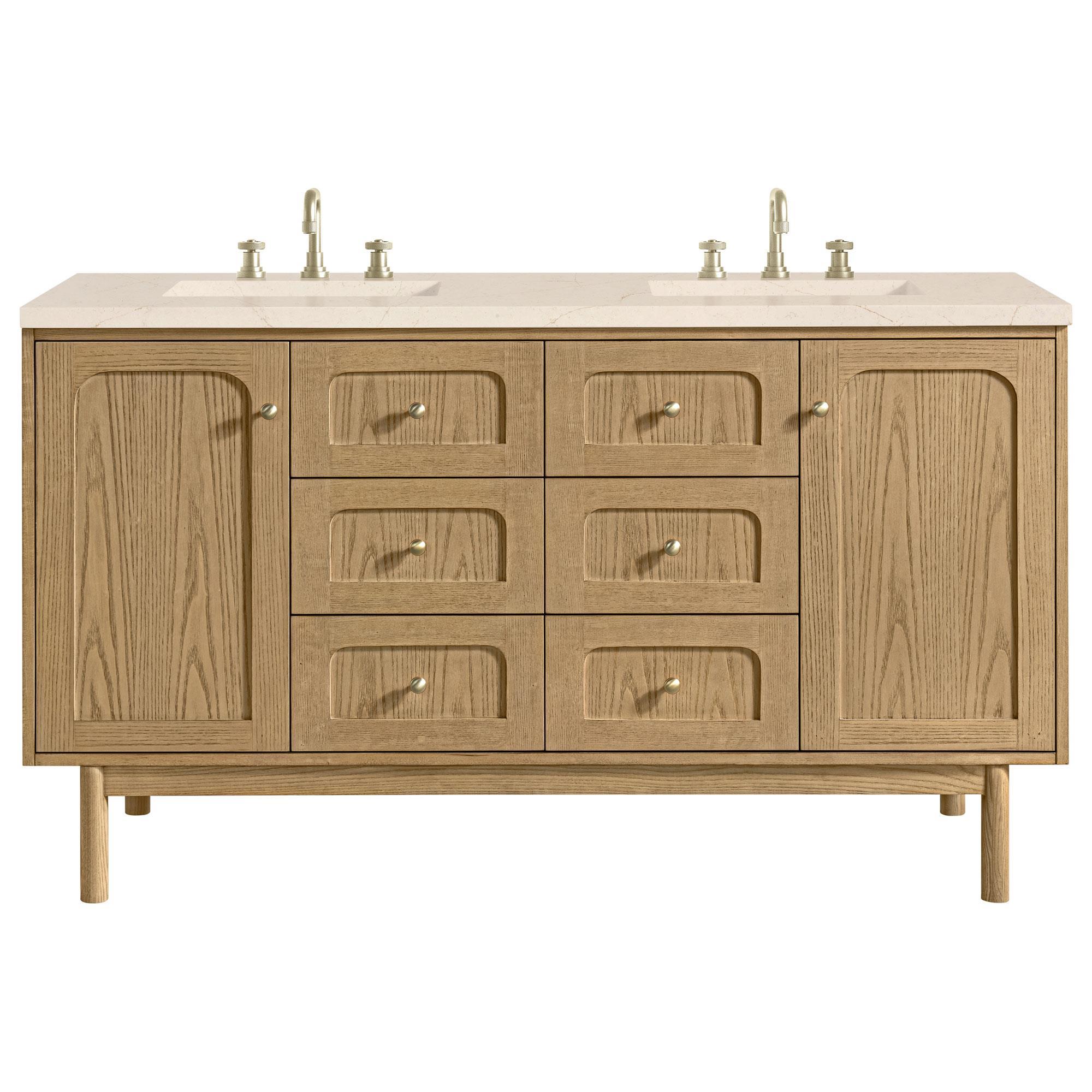 James Martin Vanities Laurent 60" Double Bathroom Vanity in Light Natural Oak with 3 cm Eternal ...
