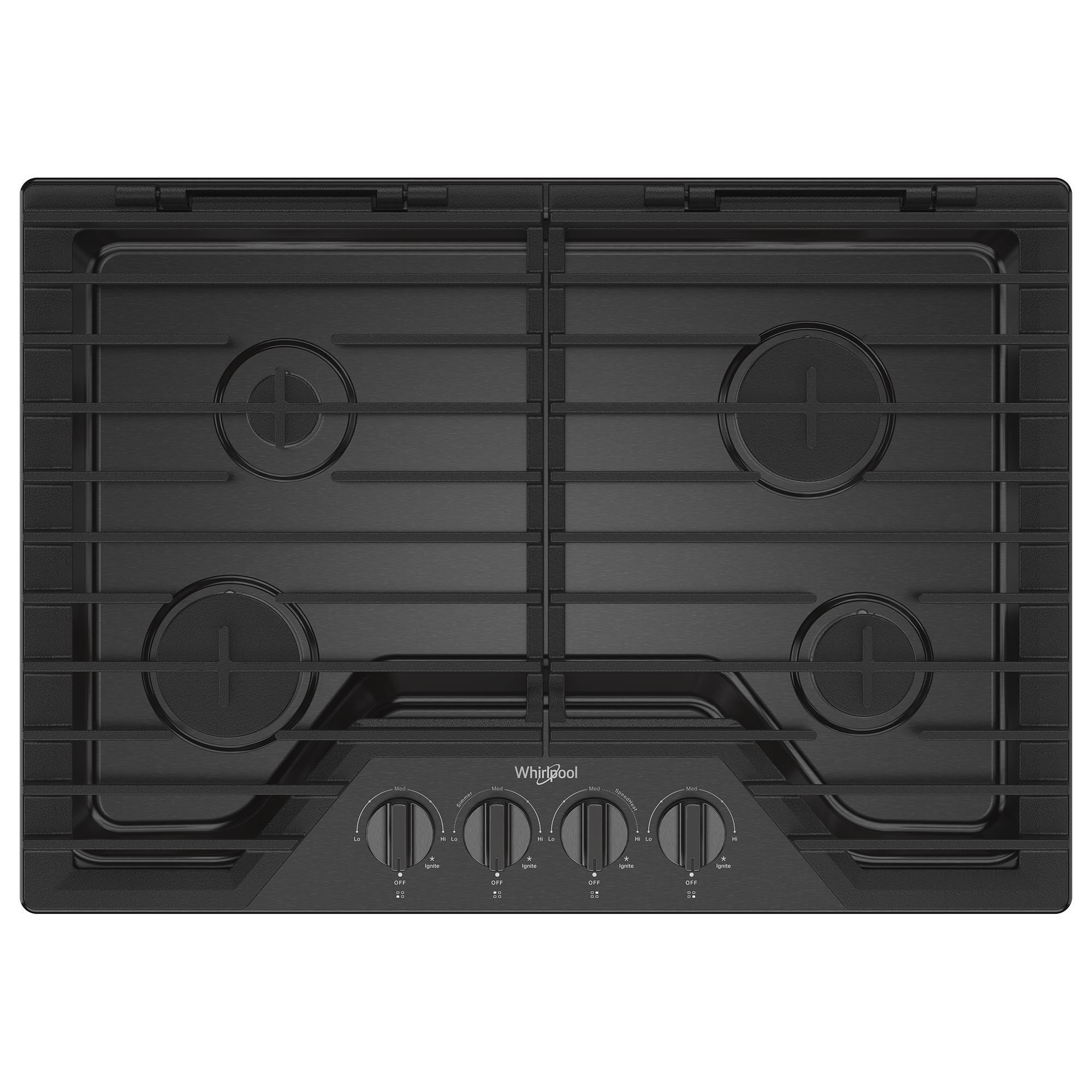 Whirlpool 30" Gas Cooktop with 4 Burner in Black Stainless