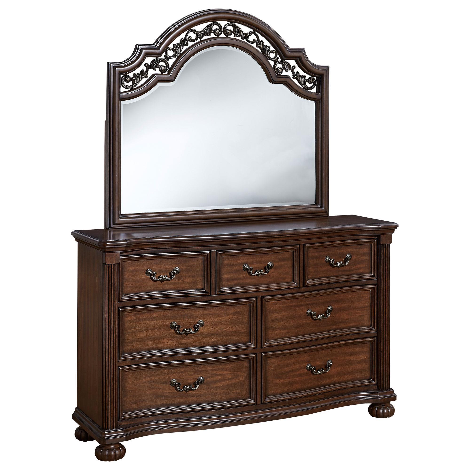 Ashley Lavinton 7-Drawer Dresser and Mirror in Cherry Brown